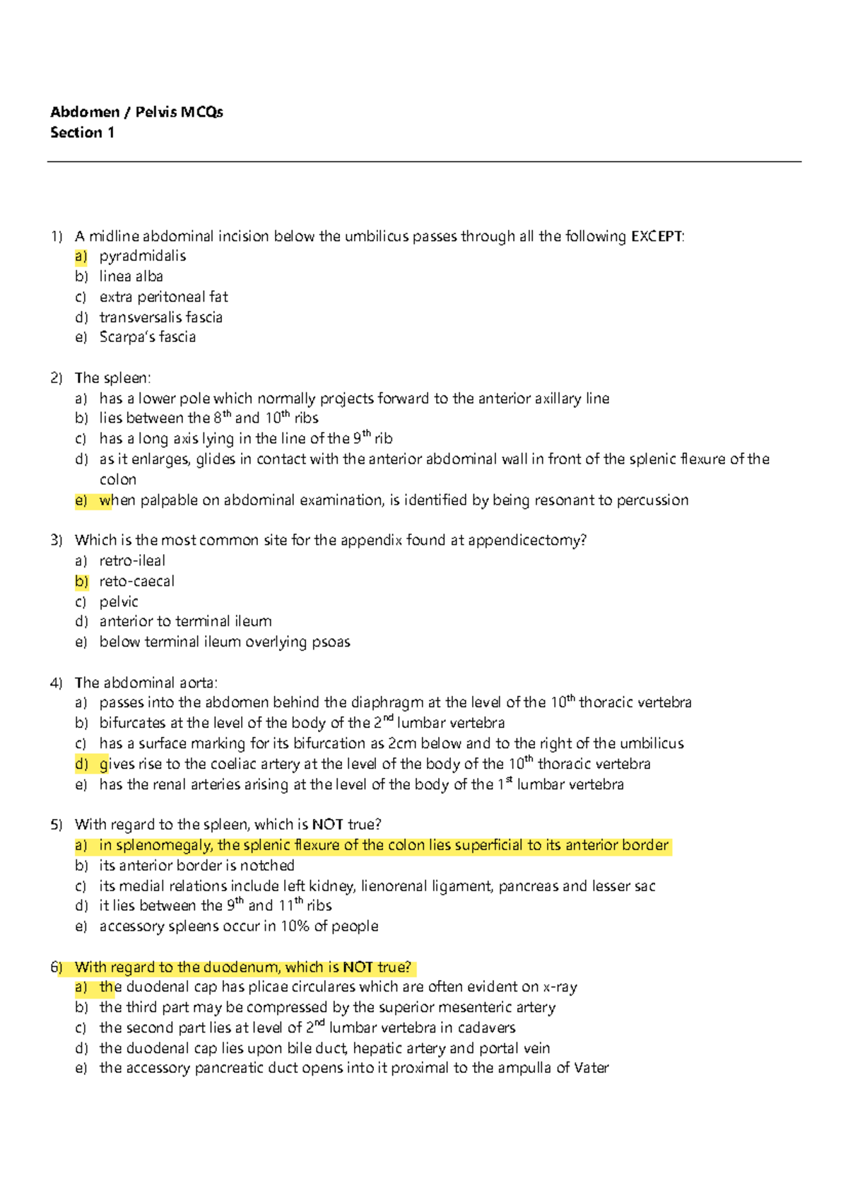 Abdo Pelvis mcqs - practice notes - Abdomen / Pelvis MCQs Section 1 A ...