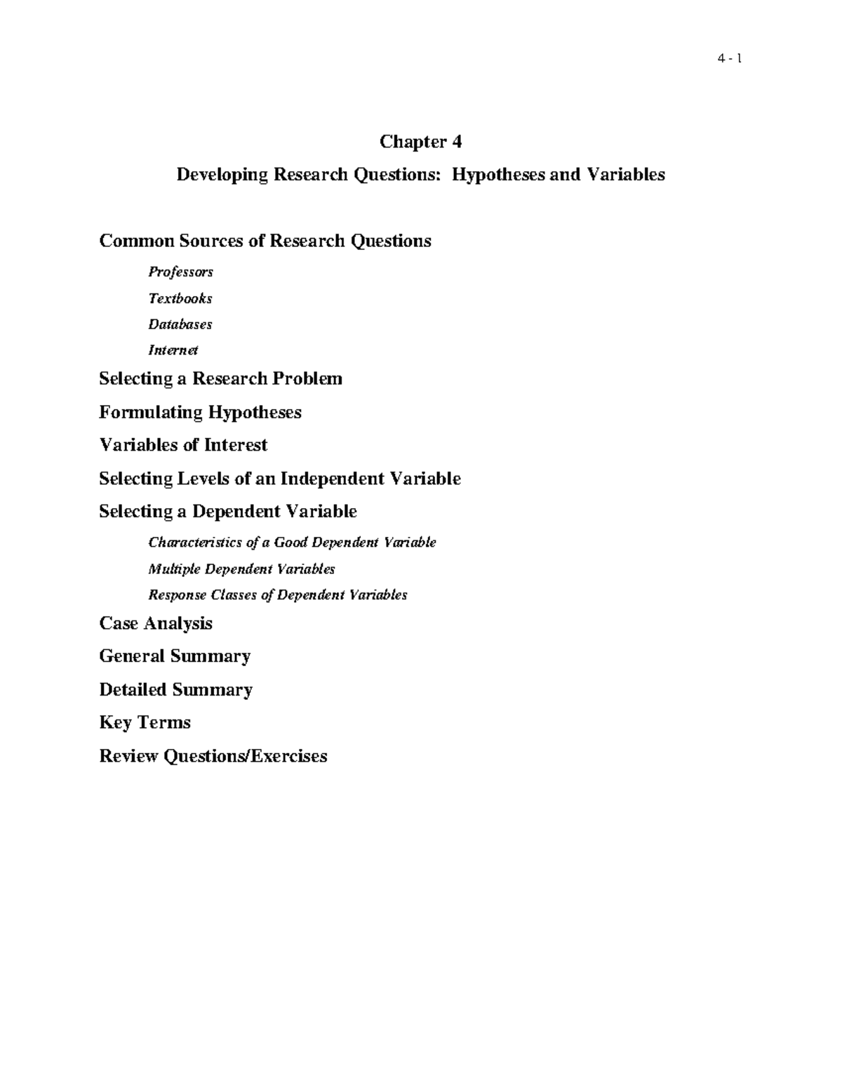 Ch4-Developing-Research-Questions Hypotheses-and-Variables - Chapter 4 Developing Research - Studocu