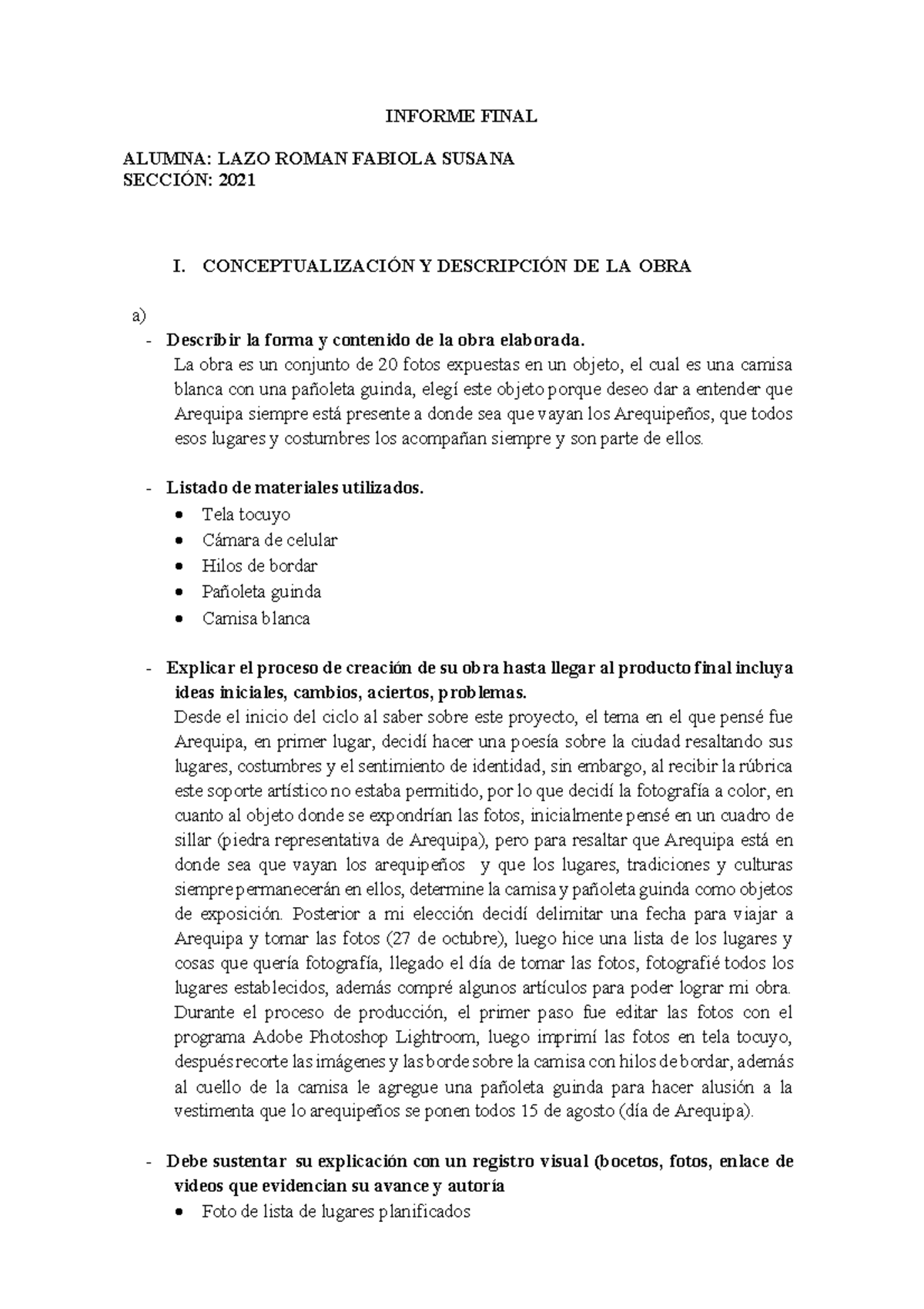 Informe final de MI - INFORME FINAL ALUMNA: LAZO ROMAN FABIOLA SUSANA ...