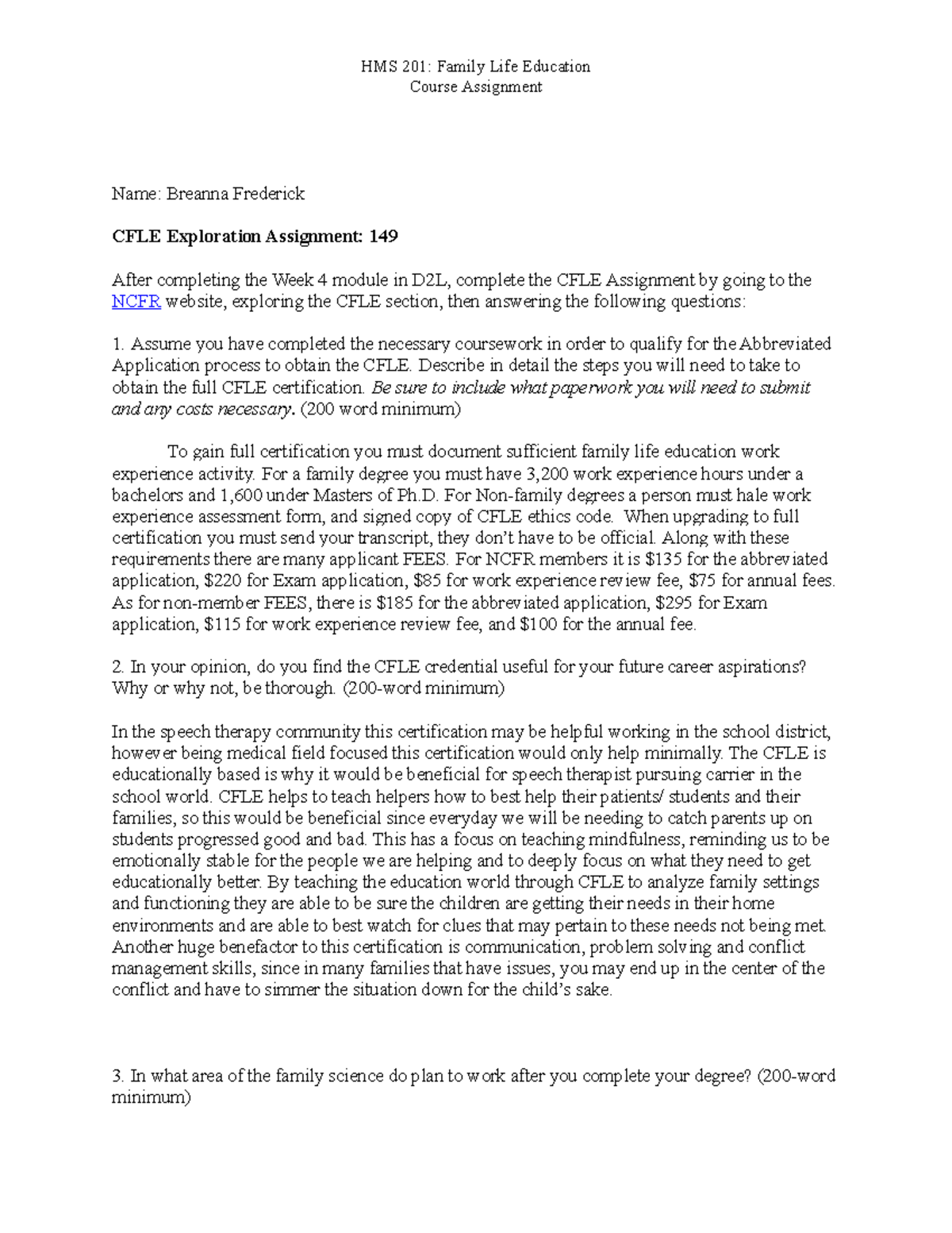 CFLE Exploration Assignment - HMS 201: Family Life Education Course ...