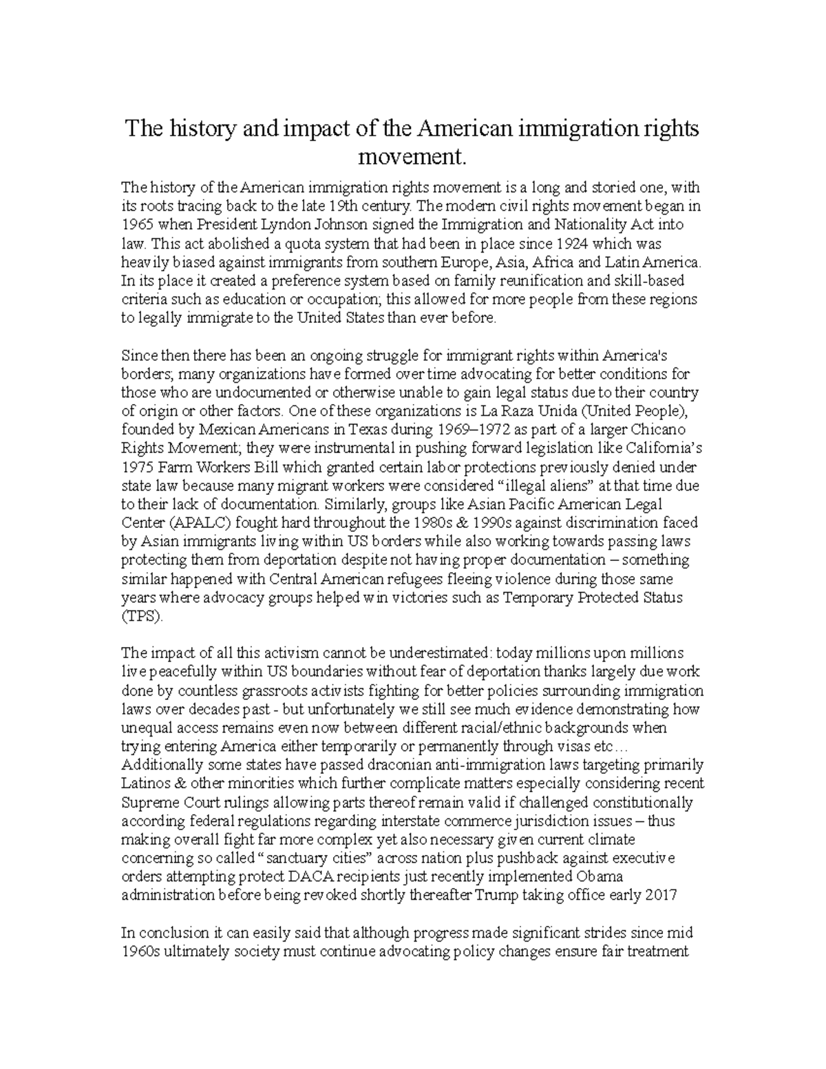 The history and impact 4 - The history of the American immigration ...