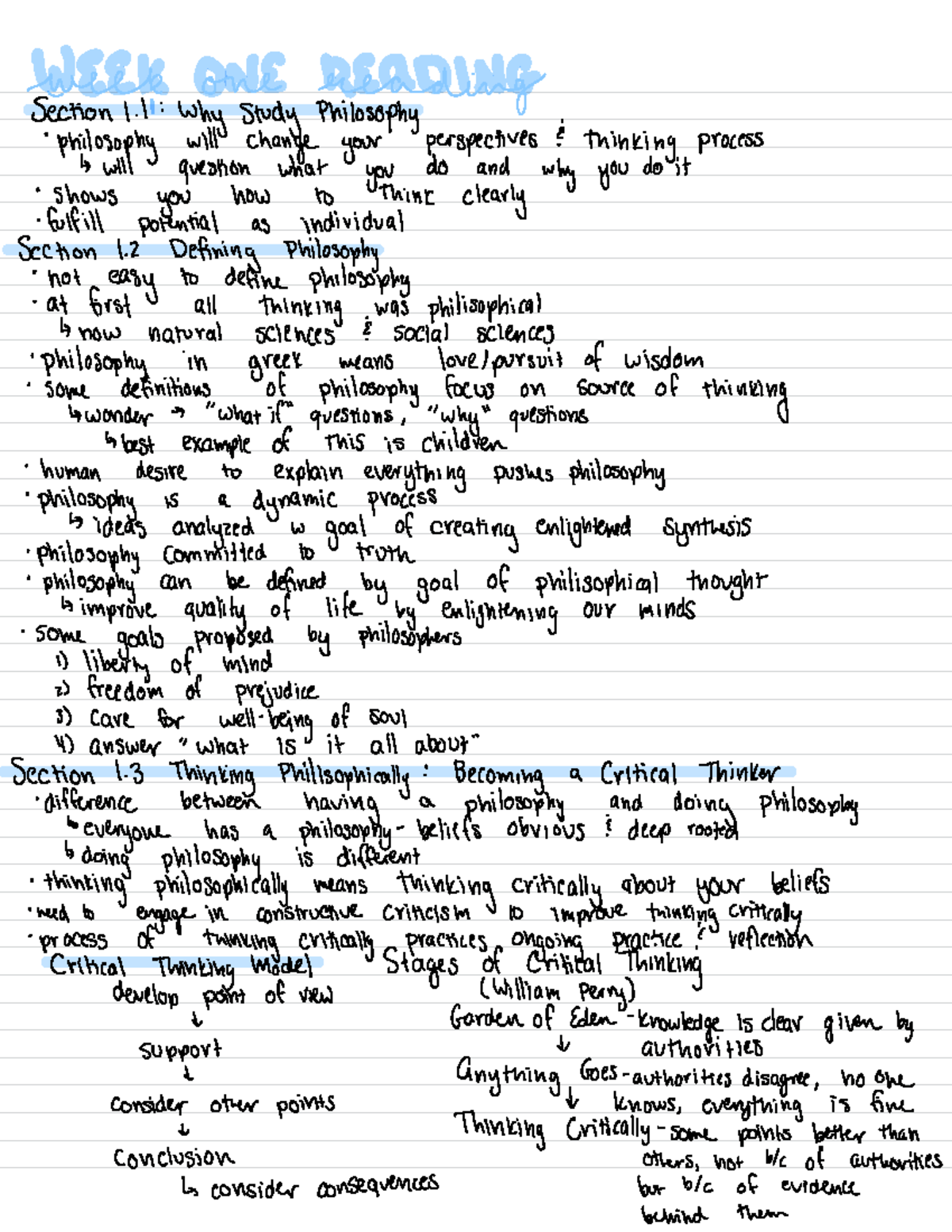 PHI 2010 - Weeks 1-3 Reading Notes - week one reading Ñ : - why study ...