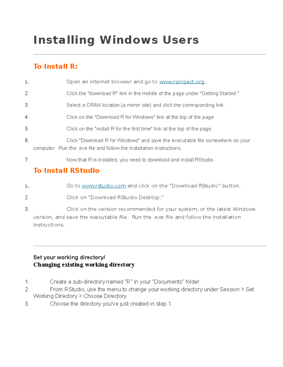 UNIT 1 R PROAMMING Introduction - Installing Windows Users To Install R ...