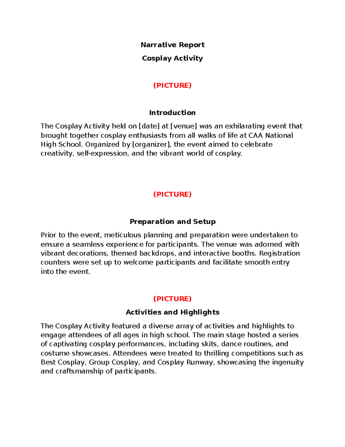 Narrative Report Cosplay - Narrative Report Cosplay Activity (PICTURE ...