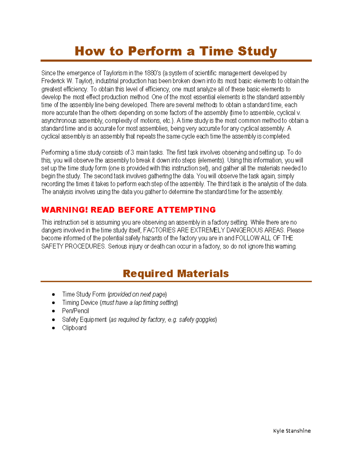 Time Study Procedure - How to Perform a Time Study Since the emergence ...