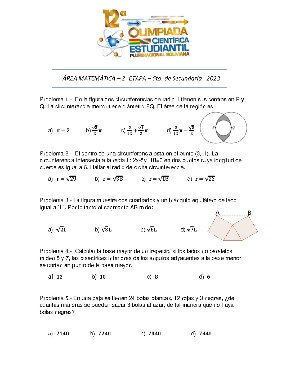 Ejercicios Propuestos 12va Olimpiada - MATE (6 SEC - 2da Etapa 2023 ...