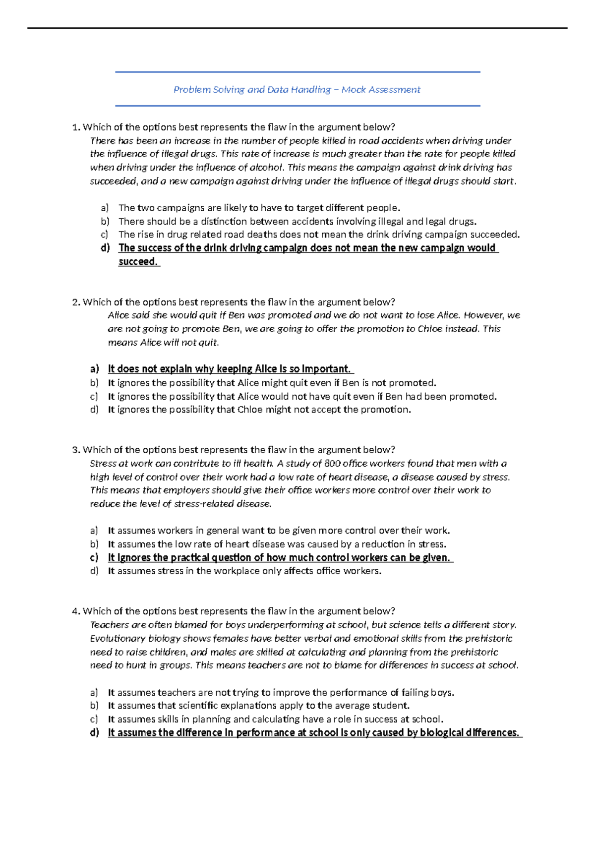 The Mock Assessment 1 Mark Scheme Group A and B - Problem Solving and ...