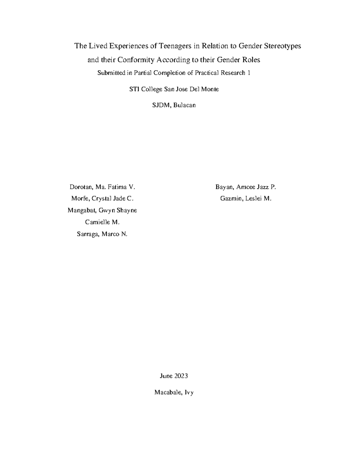 Final Research Paper Group 1 Practical Research 1 Humss 201 - The Lived ...