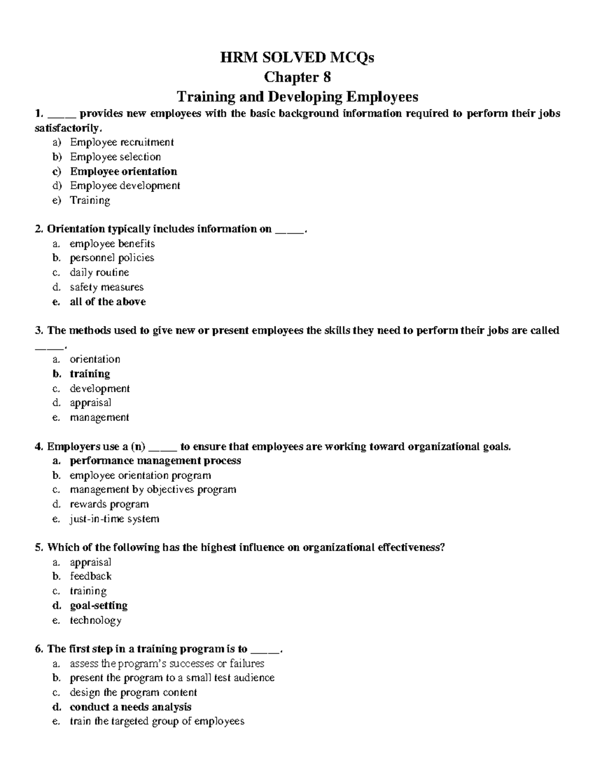 HRM Solved MCQs - Lecture notes 5 - Human Resource Management - SALU ...