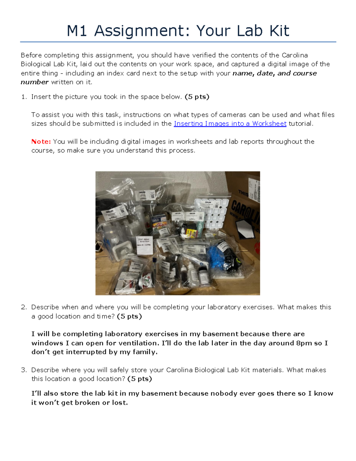 M1-worksheet - M1 Assignment: Your Lab Kit Before completing this ...