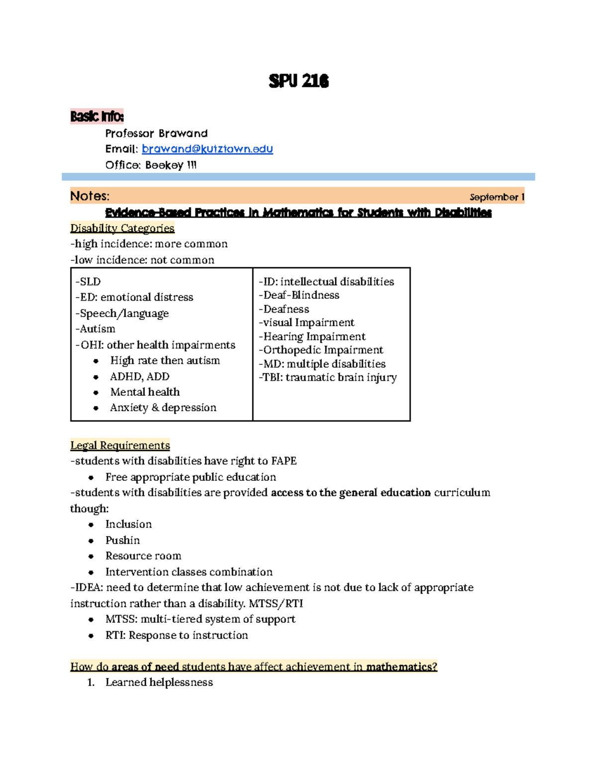 SPU 216 Notes - Dr. Brawand - SU 216 Bac In: Professor Brawand Email ...