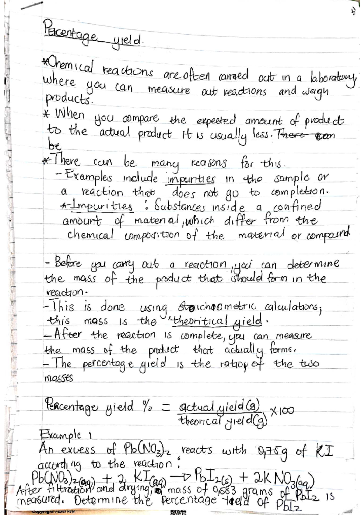 Percentage Yield - These are useful to grade 11 leaners - Studocu