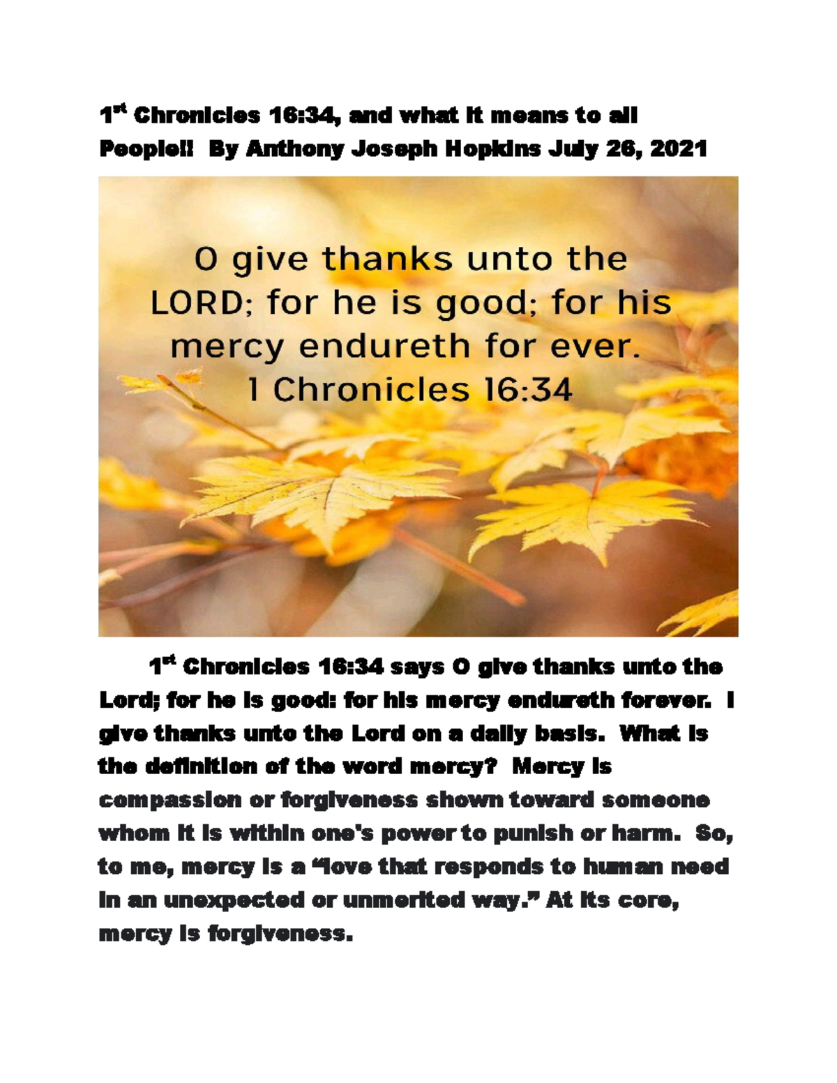 1st Chronicles 16 - 1 st Chronicles 16:34, and what it means to all ...