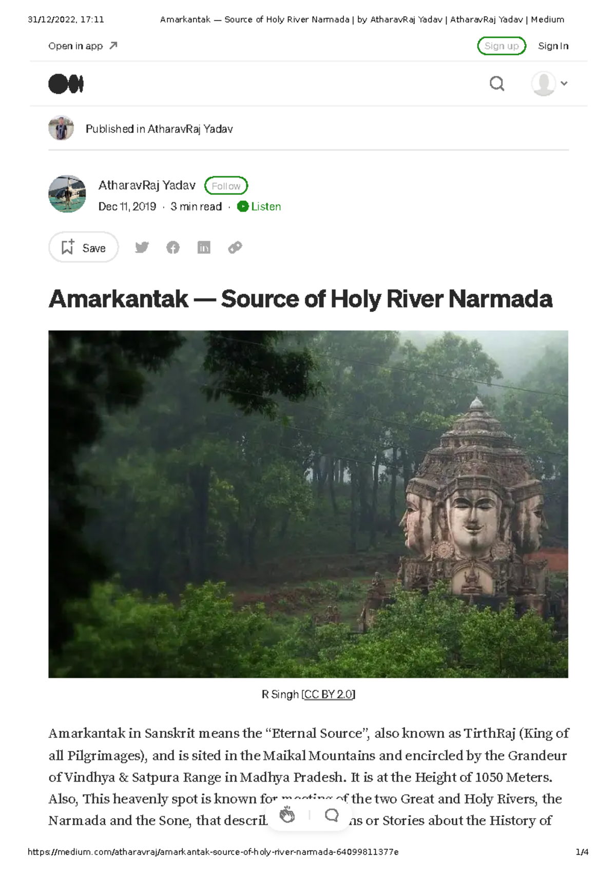 Amarkantak — Source of Holy River Narmada by Atharav Raj Yadav Atharav ...
