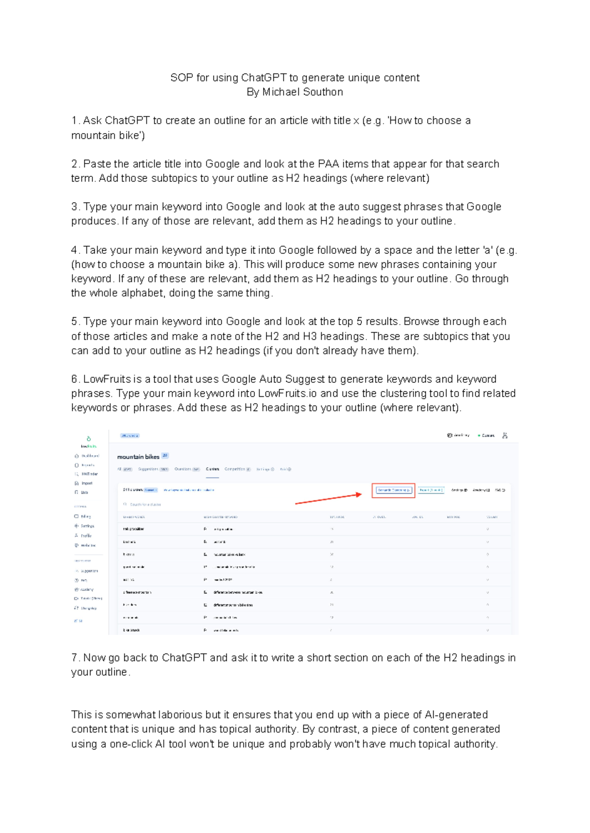 SOP for using Chat GPT to generate unique content - SOP for using ChatGPT to generate unique ...