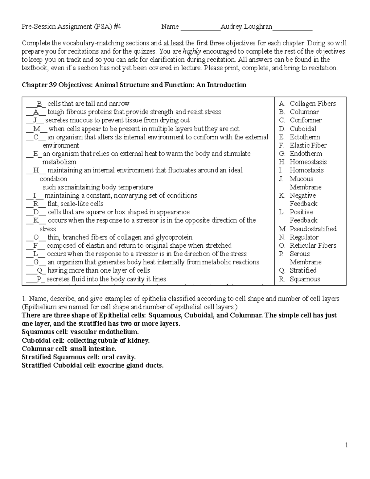 PSA 4 SP20 - Pre-Session Assignment (PSA) #4 Name Audrey Loughran ...