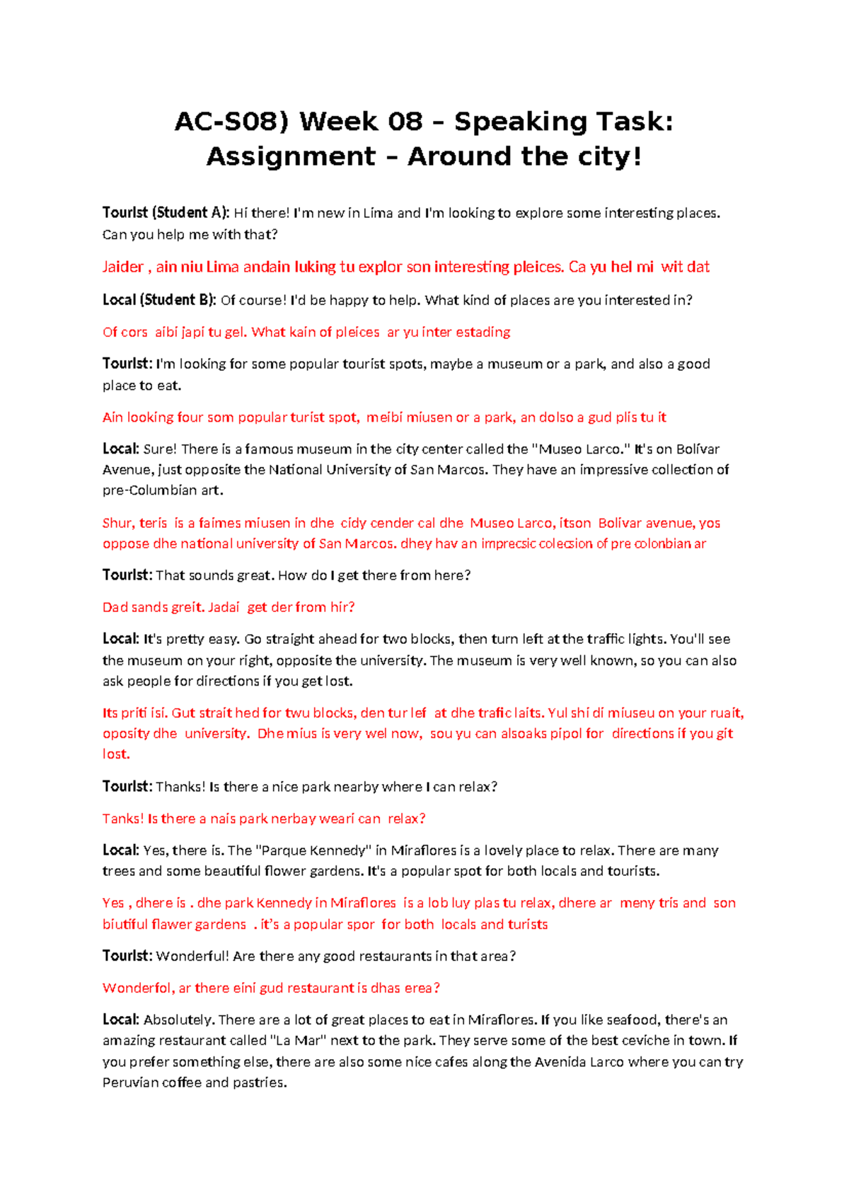 AC-S08) Week 08 – Speaking Task - Around the city - AC-S08) Week 08 – Speaking Task: Assignment ...