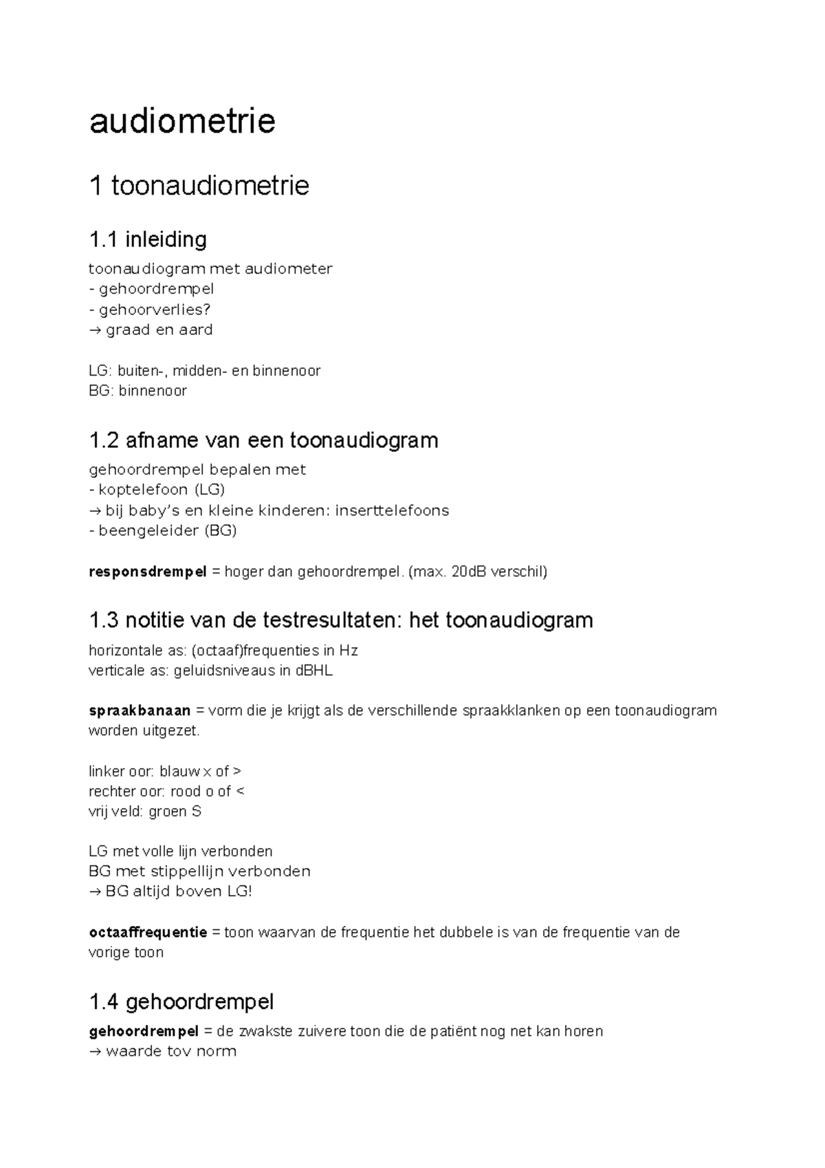 Audiometrie samenvatting H1-6 - audiometrie 1 toonaudiometrie 1 ...