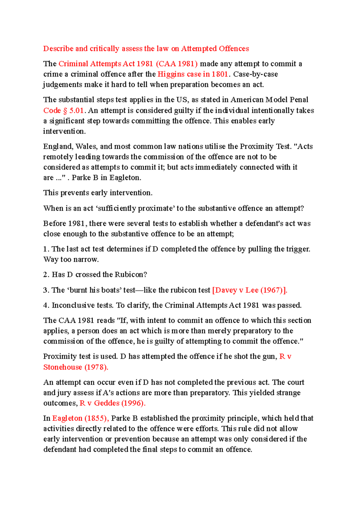 Attempt mine - Notes - Describe and critically assess the law on ...