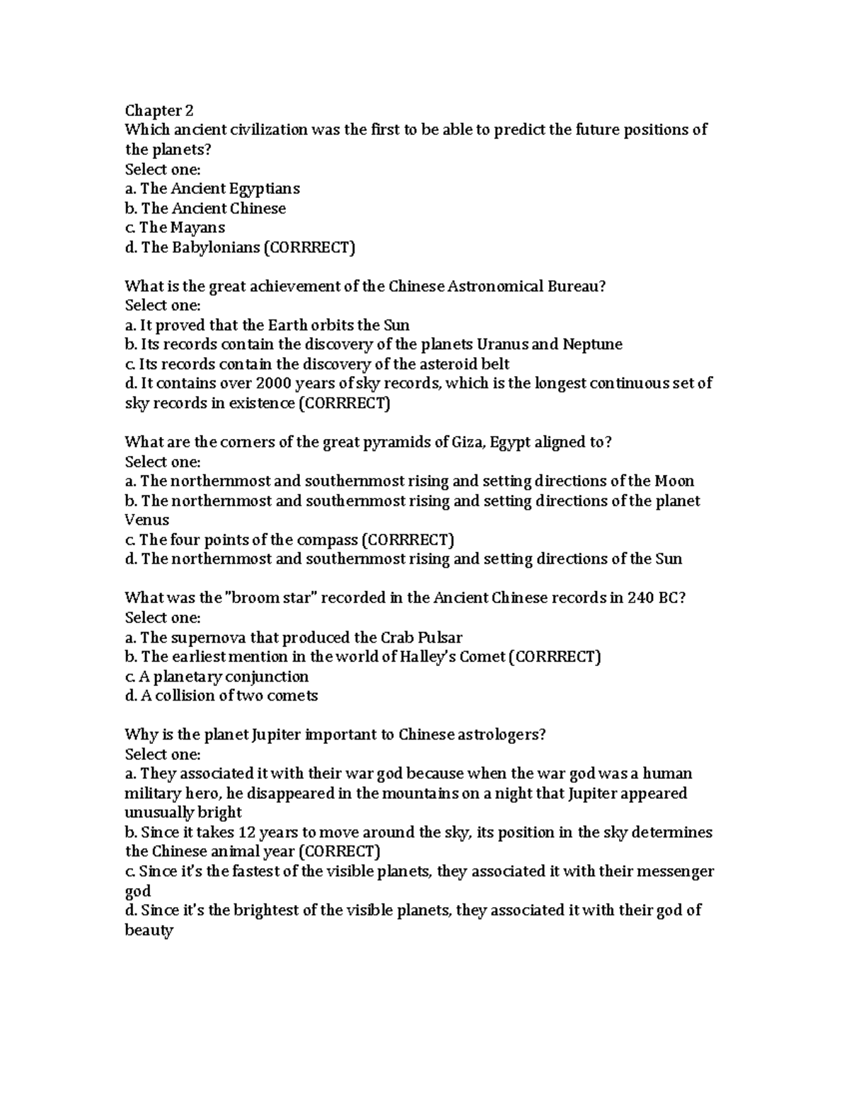 Quizzes 2-8 - History of Astronomy - Chapter 2 Which ancient ...