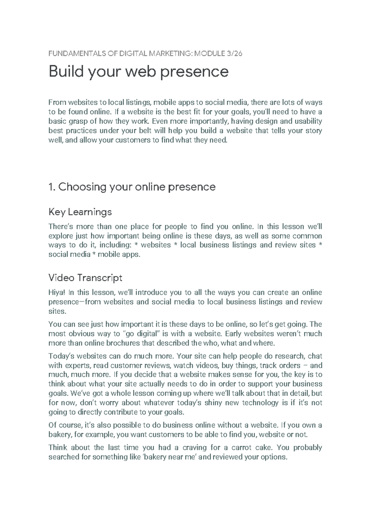 Build your web presence - FUNDAMENTALS OF DIGITAL MARKETING: MODULE 3/ Build your web presence ...