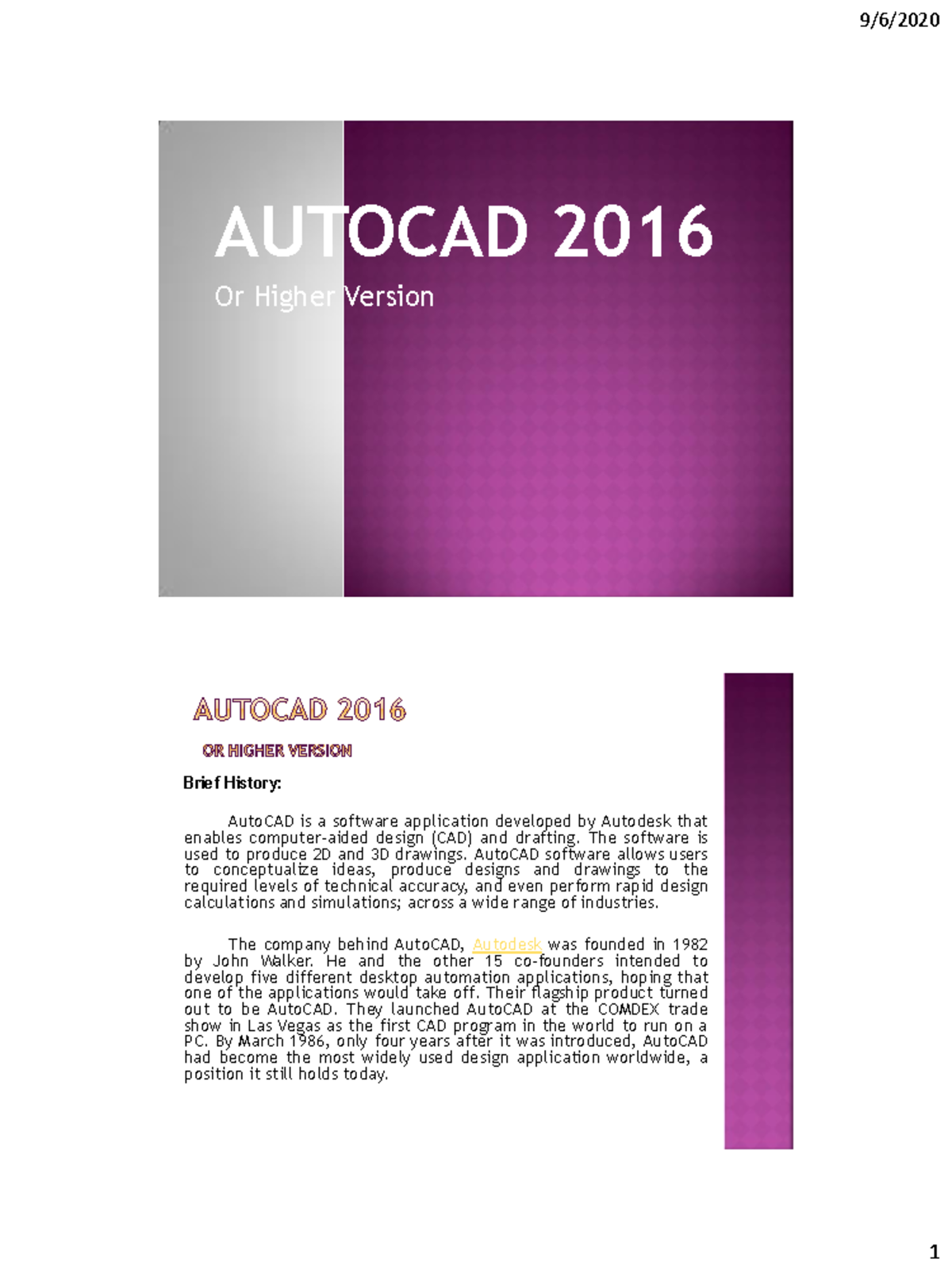 Autocad 2016 PDF - AUTOCAD 2016 Or Higher Version Brief History ...