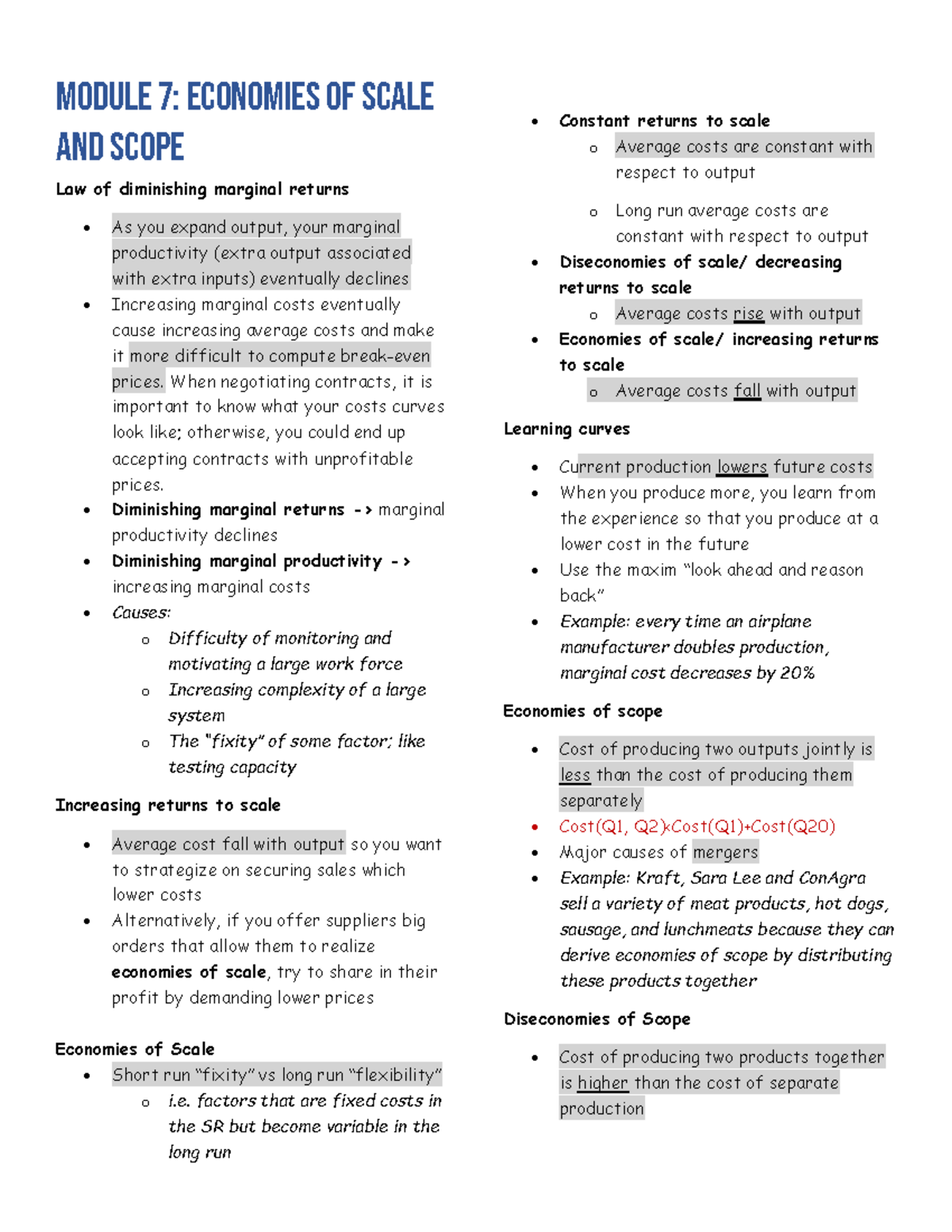 Managerial Economics Notes 7-12 - MODULE 7: Economies of scale and ...