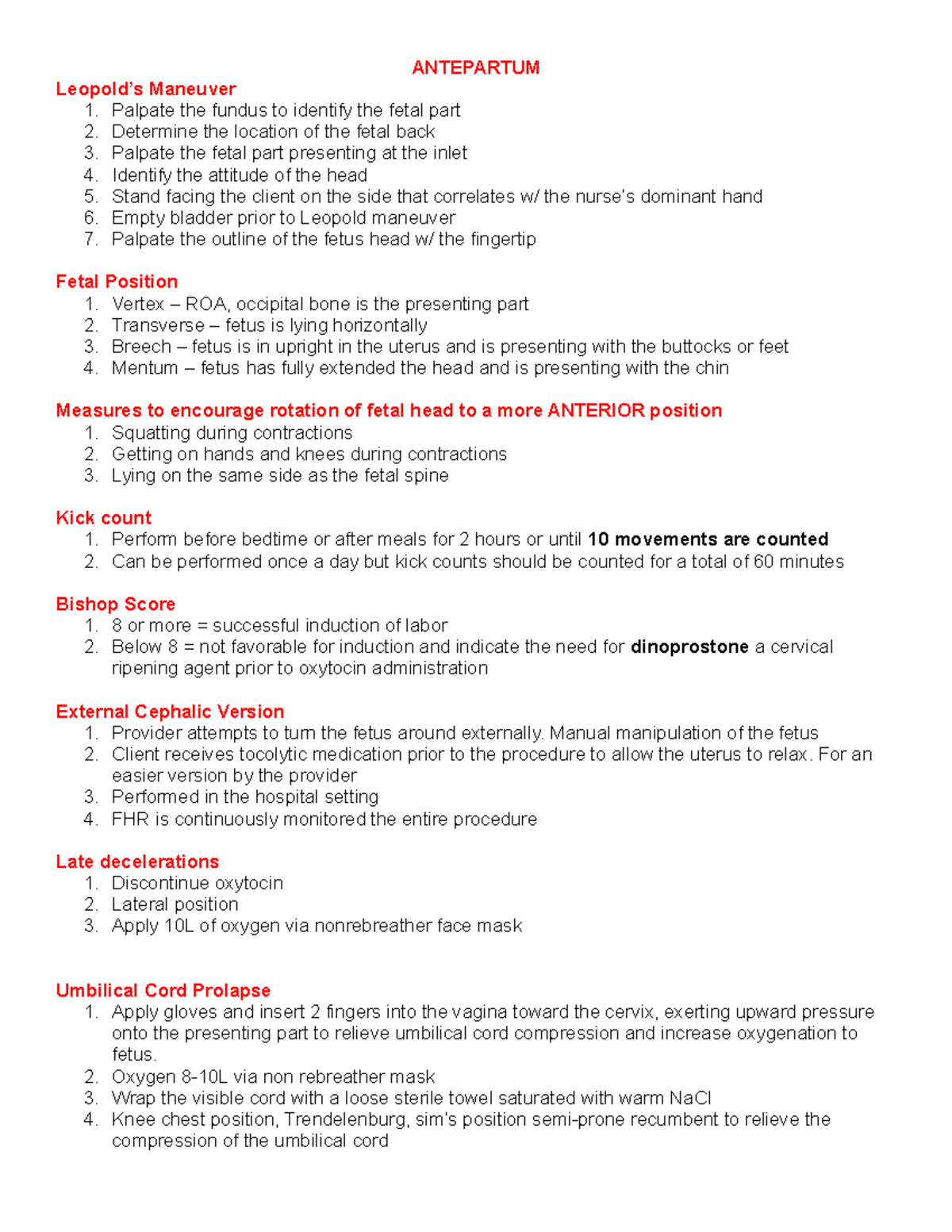 Antepartum - review notes - ANTEPARTUM Leopold’s Maneuver 1. Palpate ...