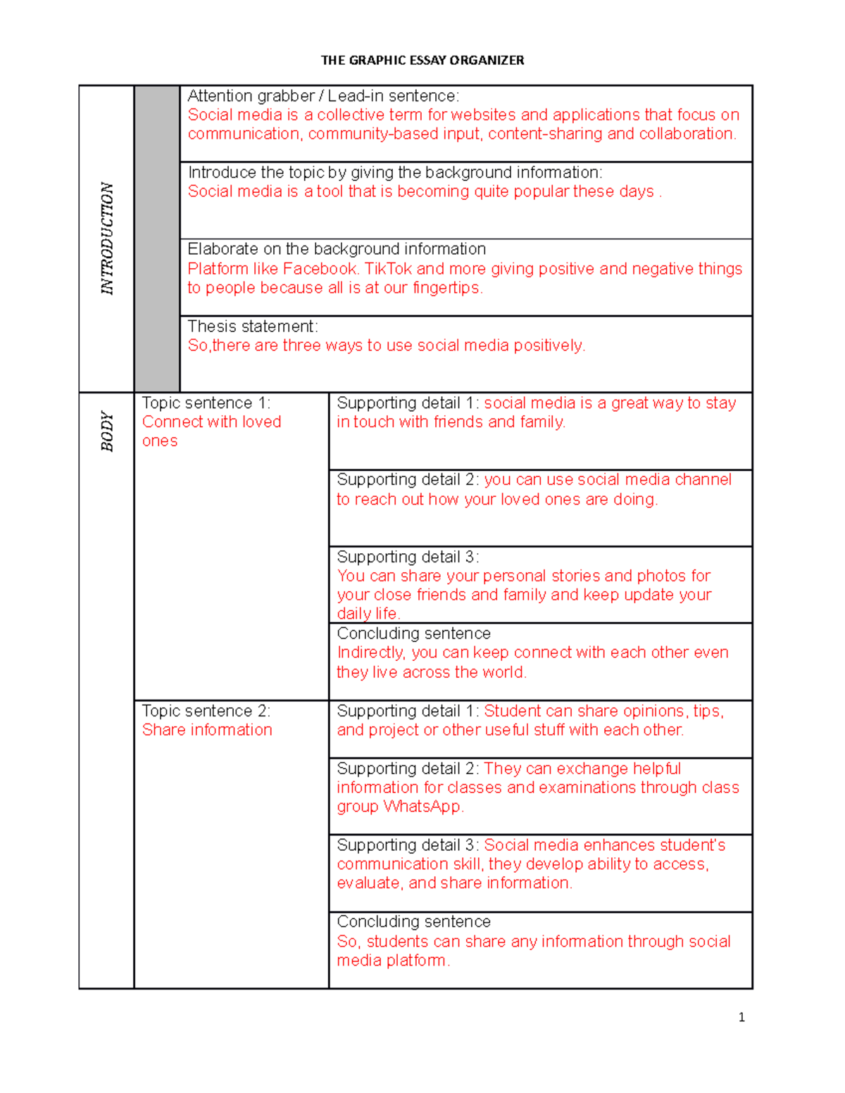 Graphic Essay Organizer (1) - THE GRAPHIC ESSAY ORGANIZER INTRODUCTION ...