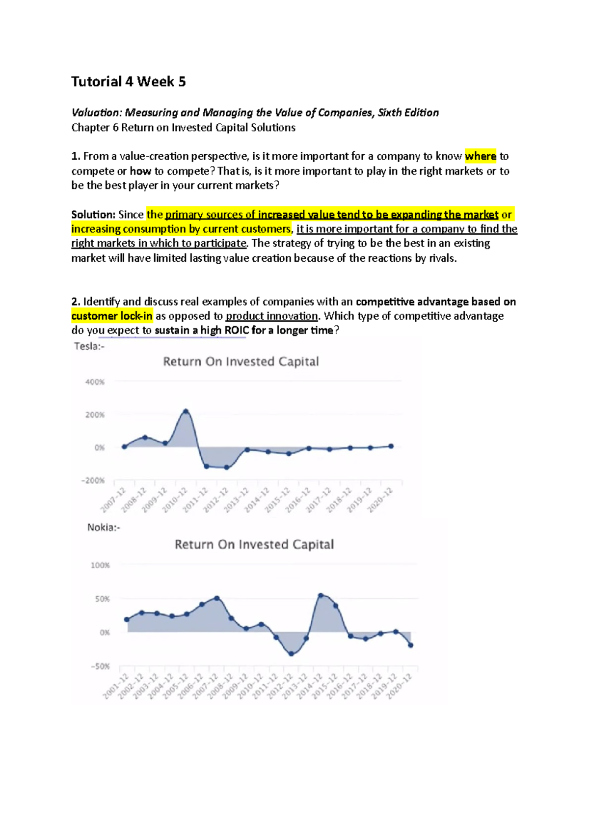 Tutorial 4 - Tutorial 4 Week 5 Valuation: Measuring and Managing the ...
