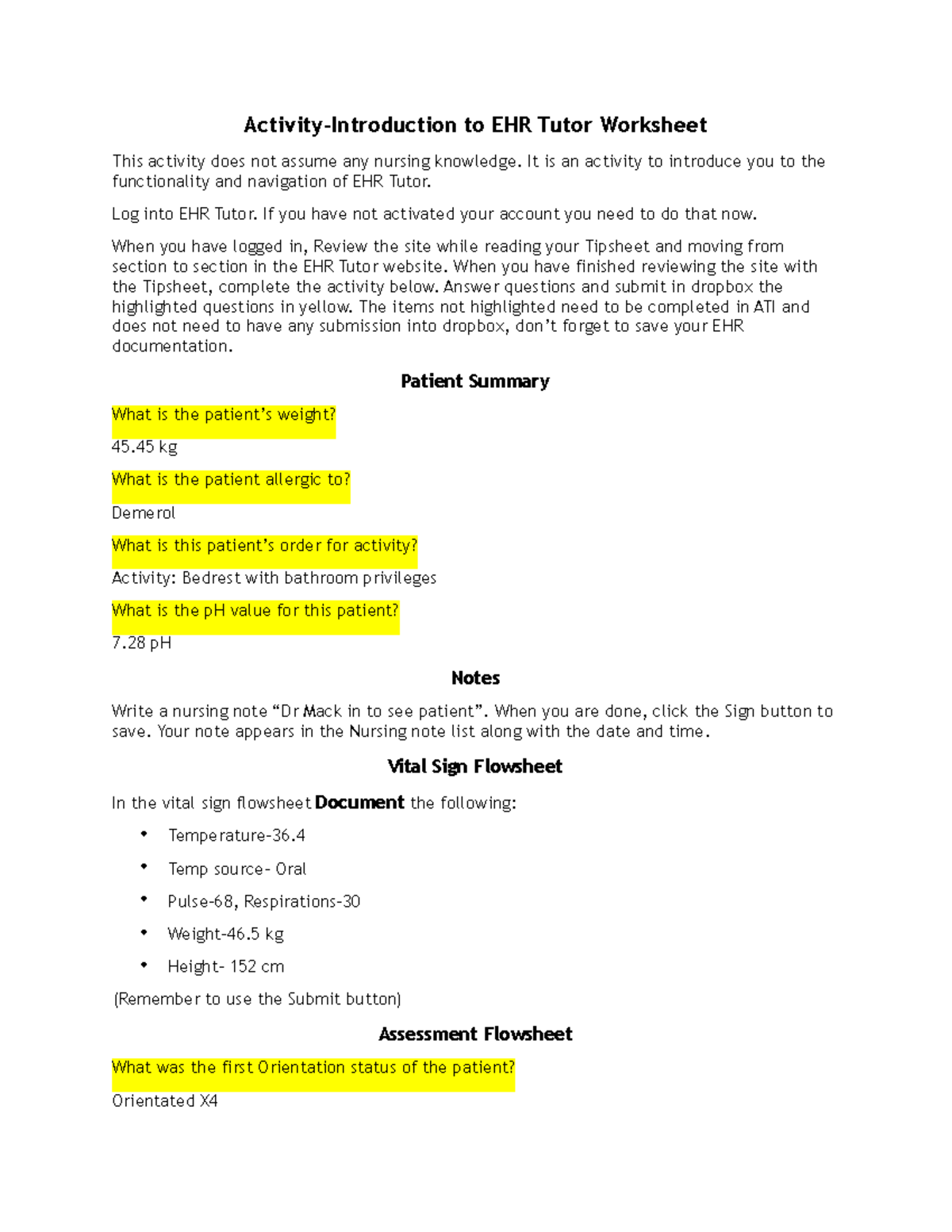 EHR Activity-1 - lecture activity - Activity-Introduction to EHR Tutor ...
