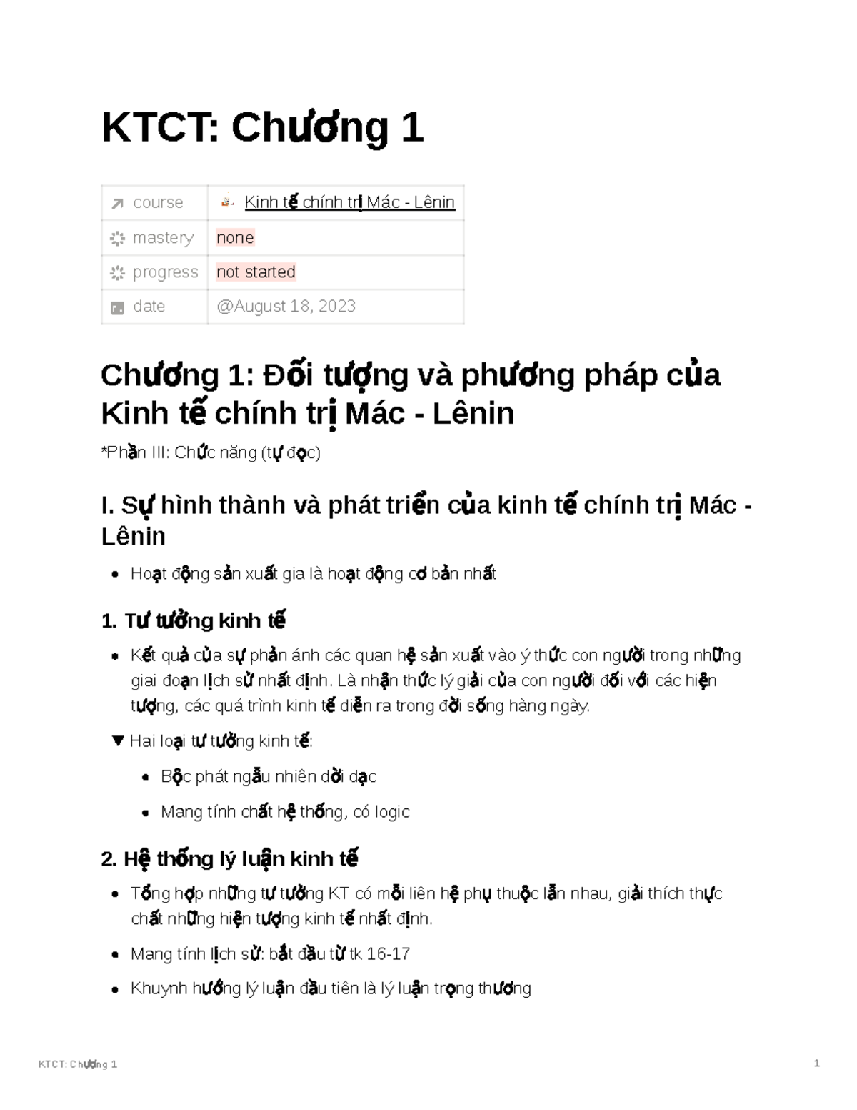 KTCT Chương 1: Đối tượng và phương pháp của Kinh tế chính trị Mác - Lênin - KTCT: Chương 1 1 ...