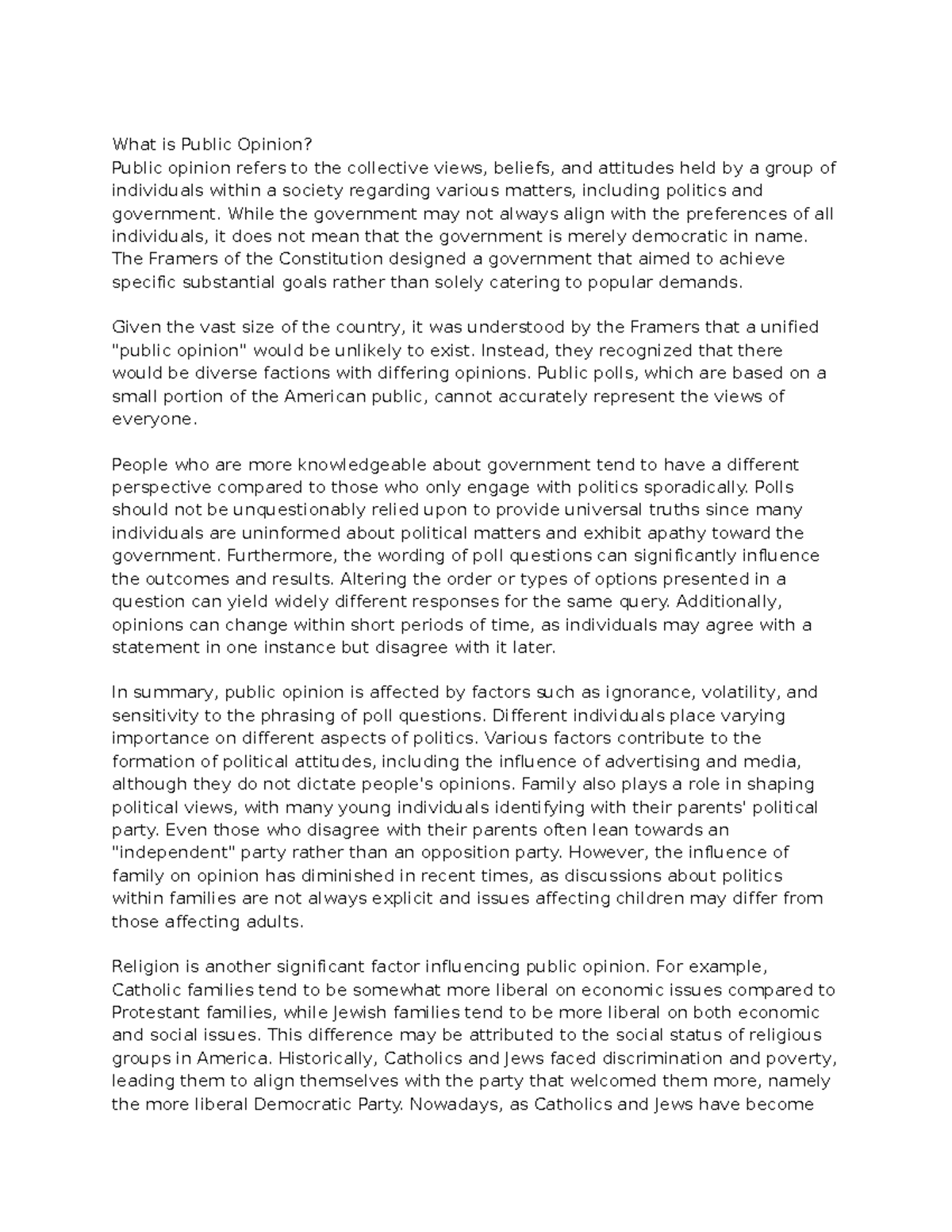 Civics 4 - n/a - What is Public Opinion? Public opinion refers to the ...