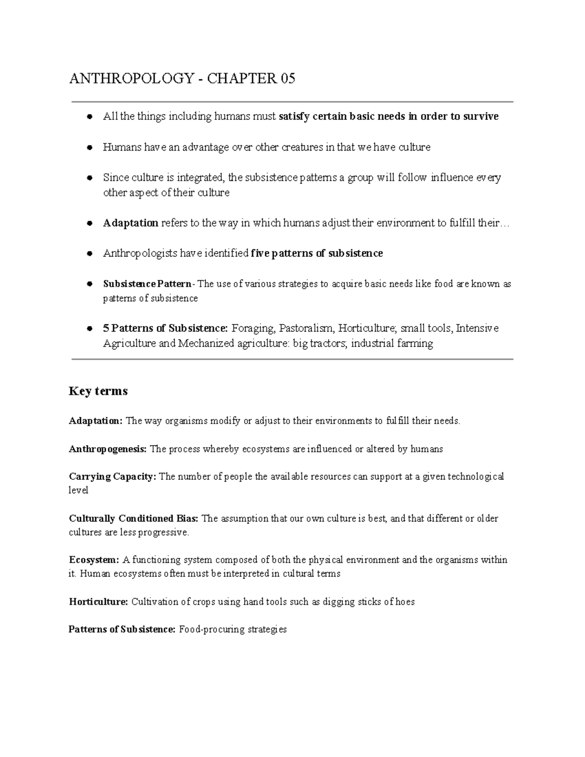 Adaptation and Foraging - ANTHROPOLOGY - CHAPTER 05 All the things ...