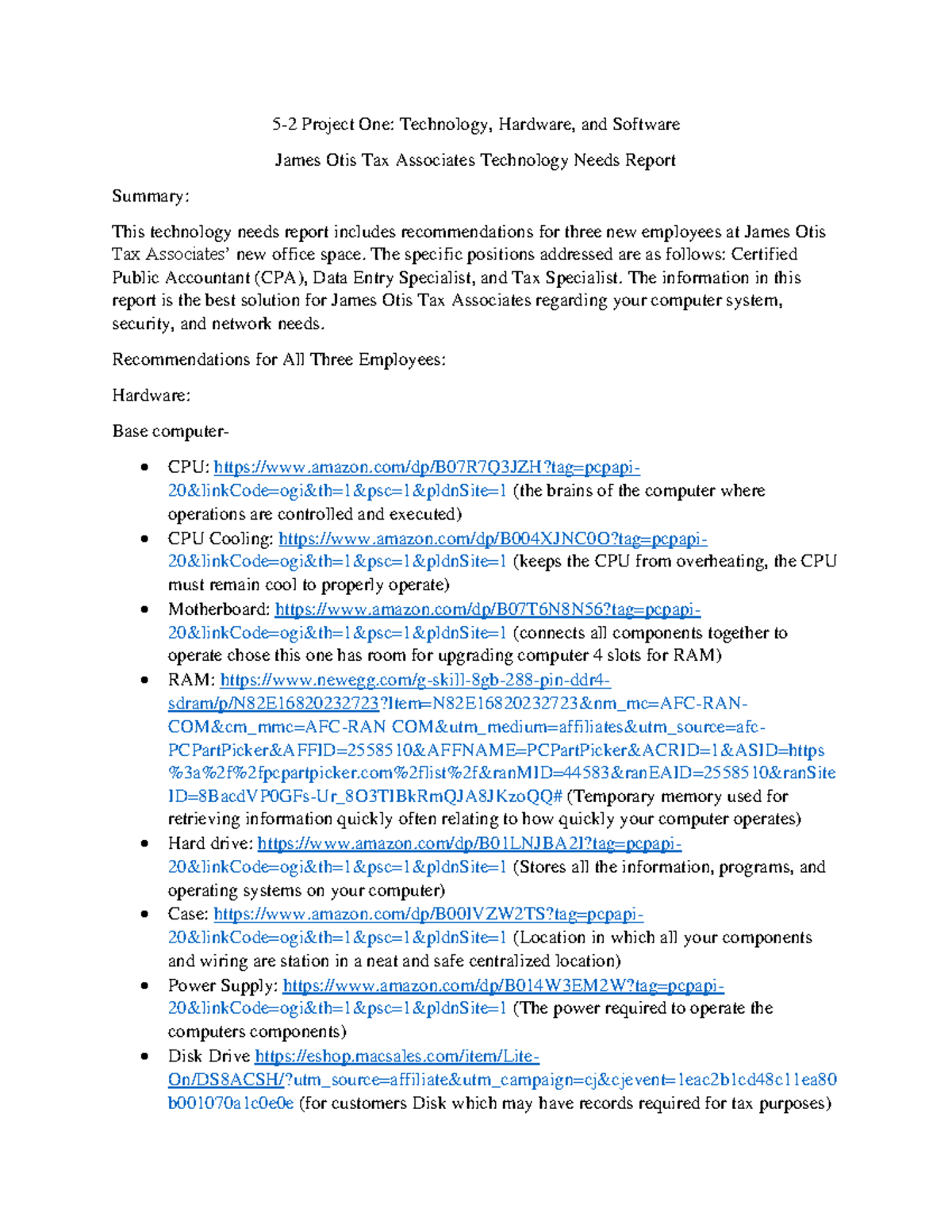 IT200 5-2 Project One - 5-2 Project One: Technology, Hardware, and ...