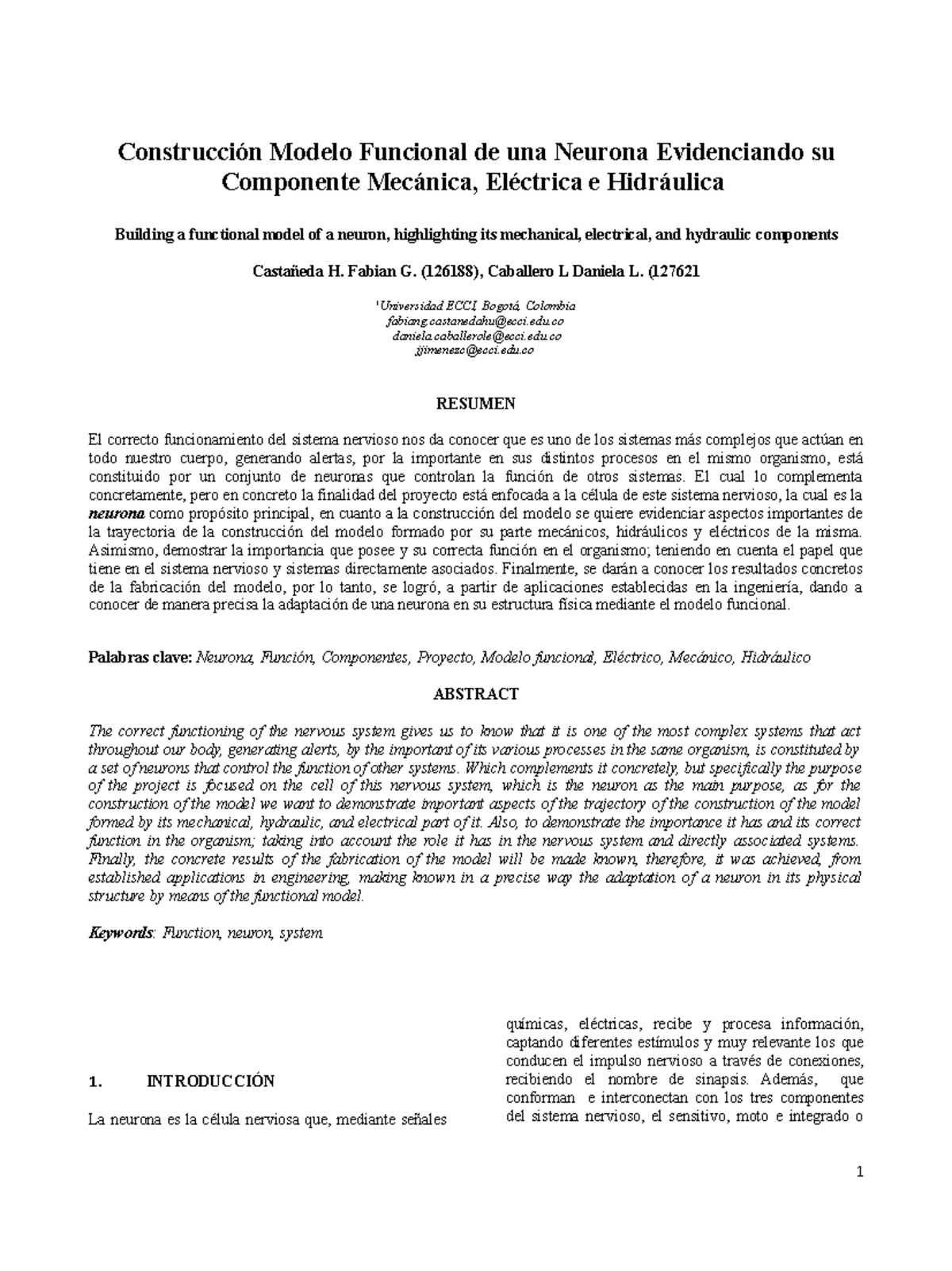 Proyecto Segundo Semestre Morfo 4 - Construcción Modelo Funcional de una Neurona Evidenciando su ...