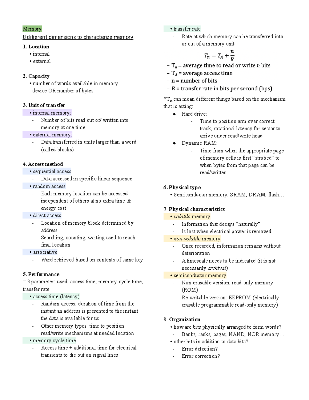 CSC 230 - Memory - Memory 8 dierent dimensions to characterize memory ...
