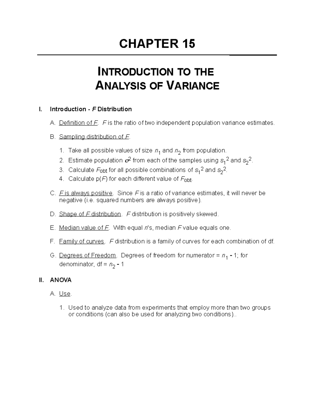 Chapter fifteen outline - CHAPTER 15 INTRODUCTION TO THE ANALYSIS OF ...