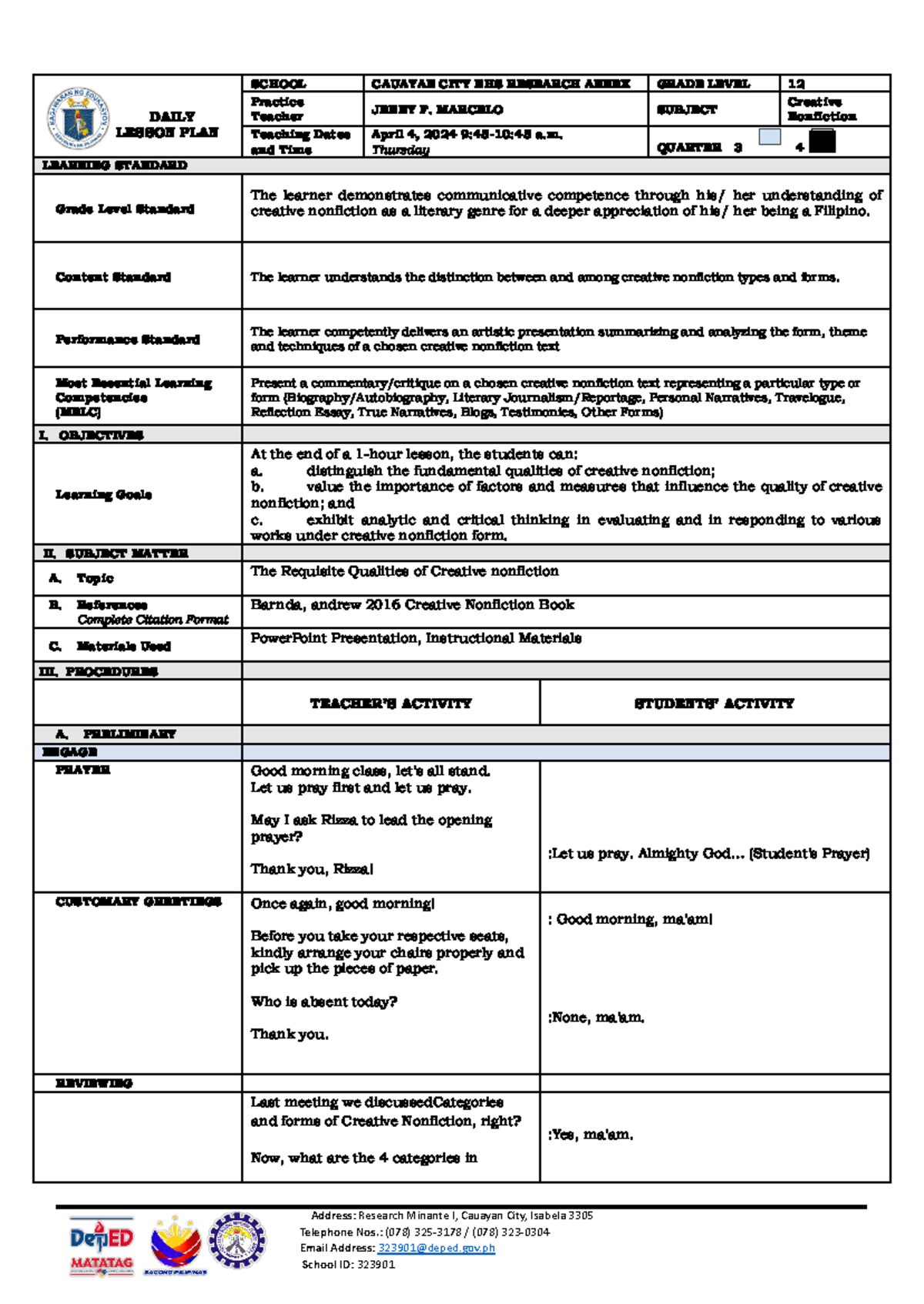 DLP- Jenny-April 4, 2024 - DAILY LESSON PLAN SCHOOL CAUAYAN CITY NHS ...