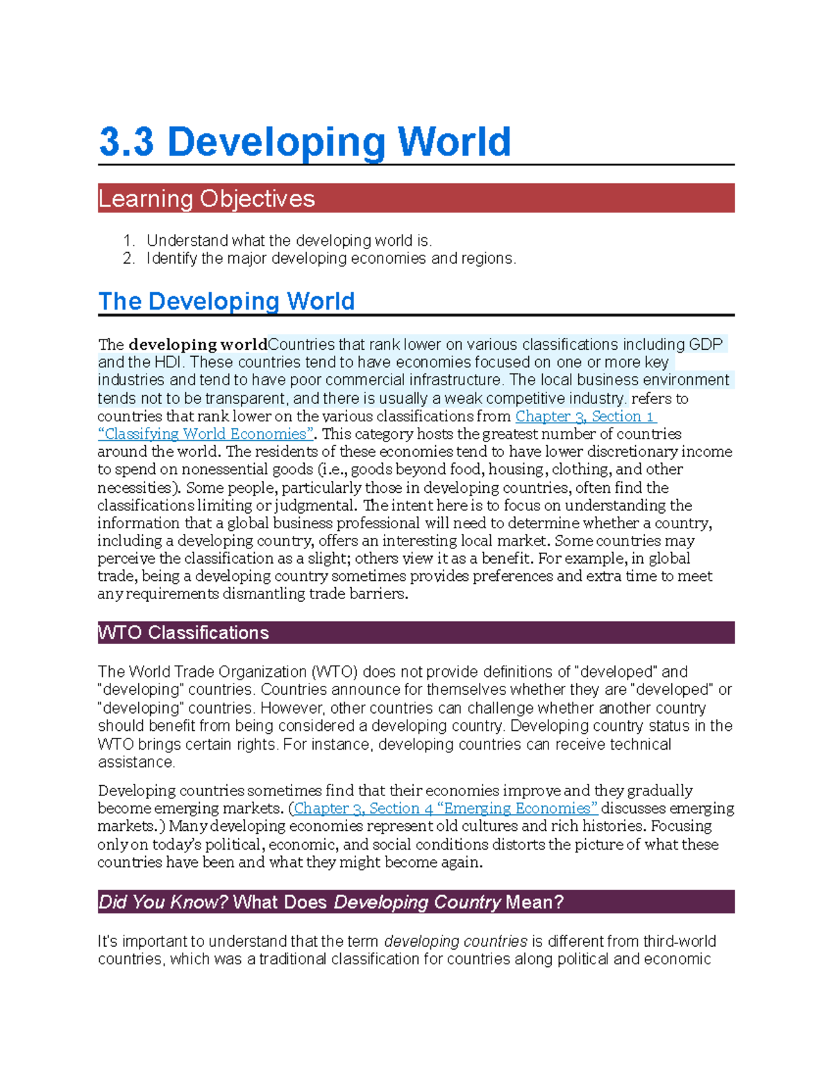 3.3 Developing World - 3 Developing World Learning Objectives ...