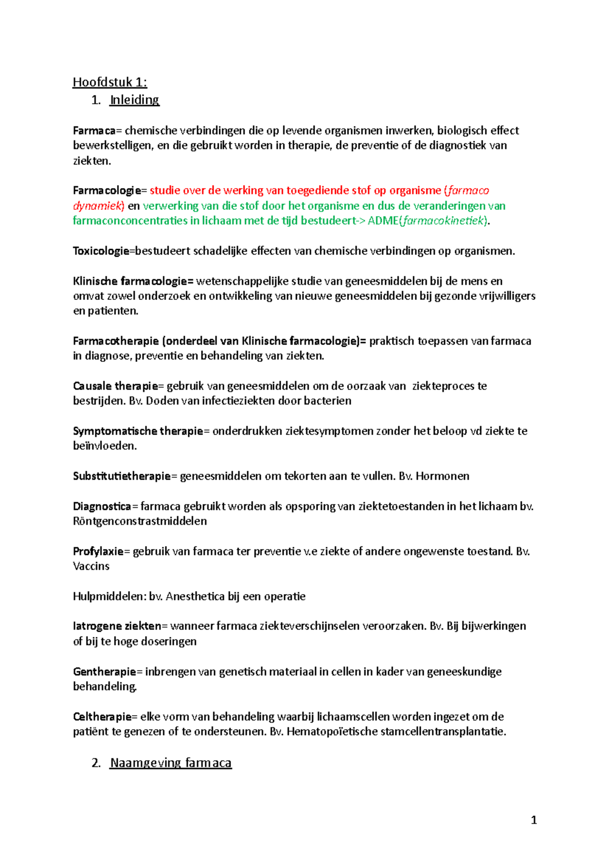 farmacodynamiek - Hoofdstuk 1: 1. Inleiding chemische verbindingen die ...