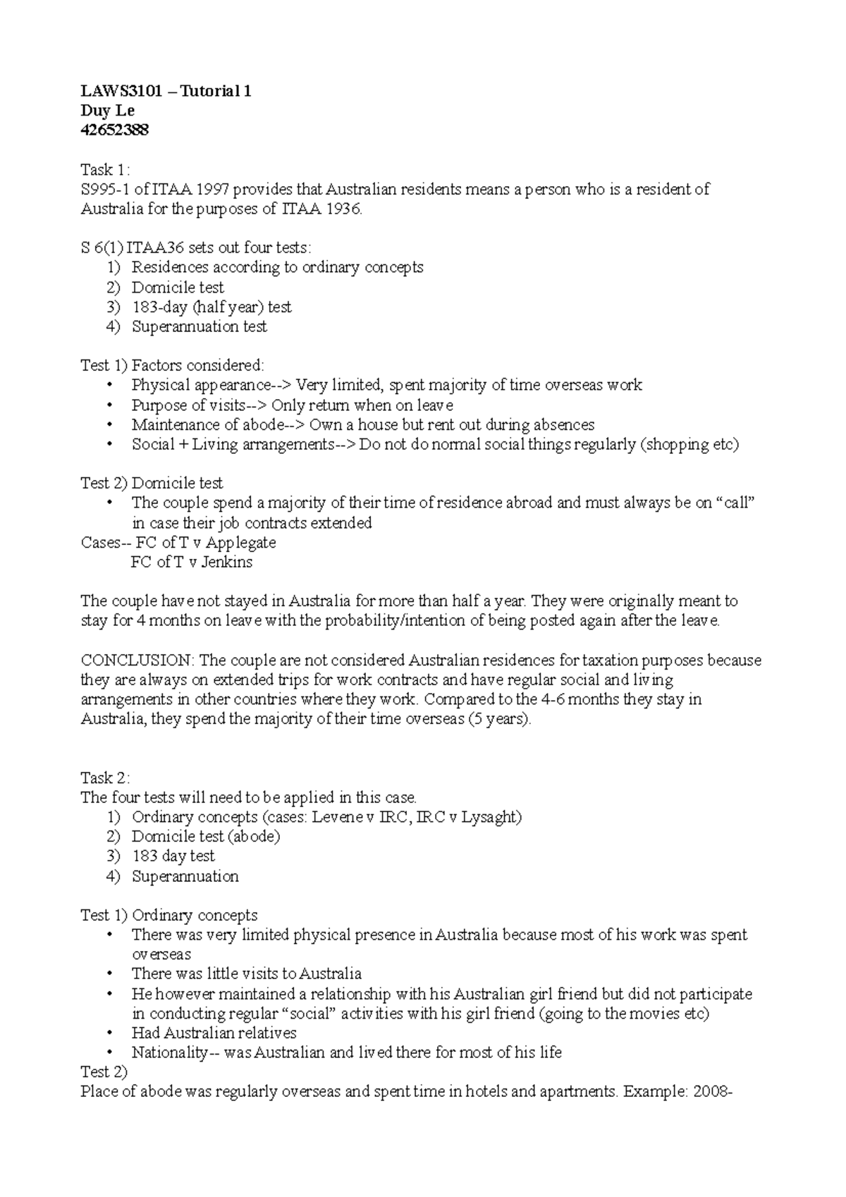 LAWS tute 1.odt - LAWS3101 – Tutorial 1 Duy Le 42652388 Task 1: S995-1 ...