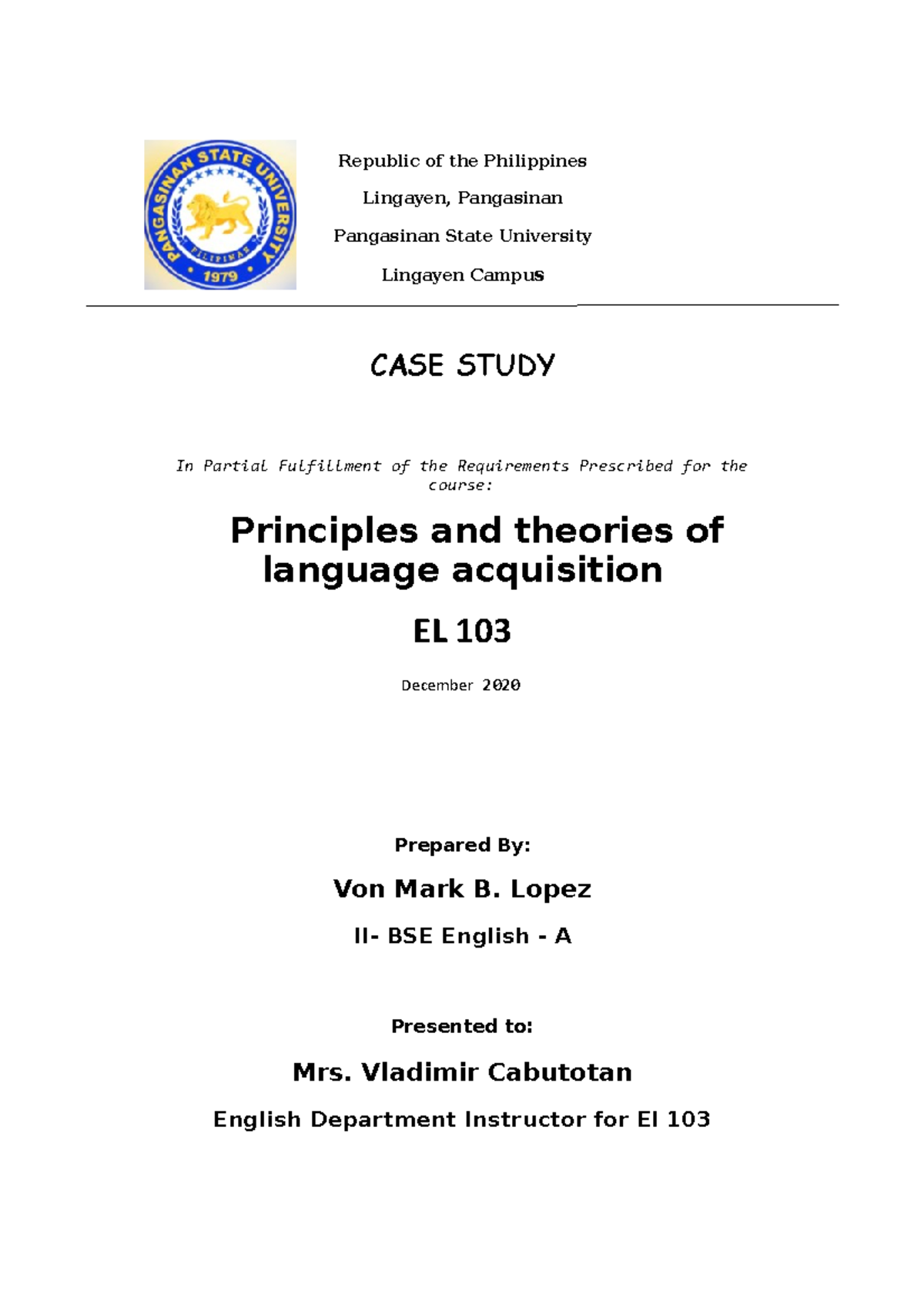 Lopez Von Mark Case Study Bs Education Pangsu Studocu