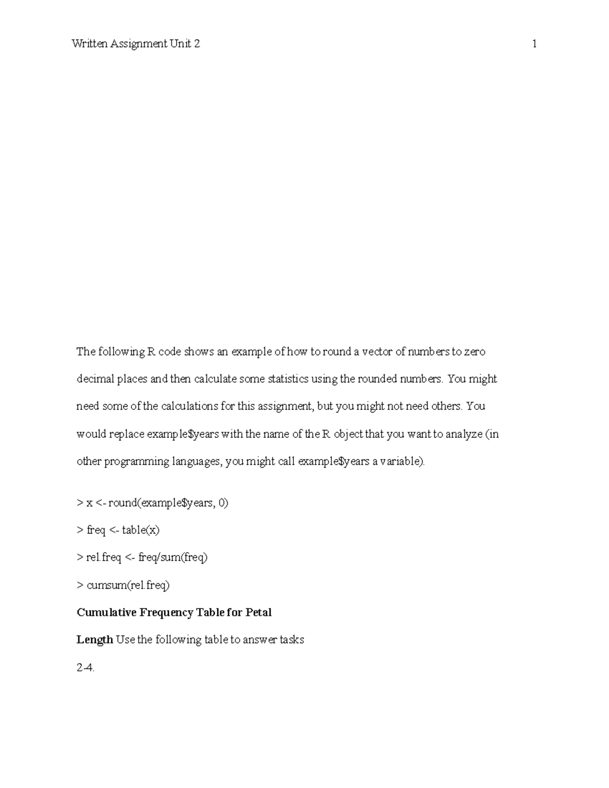 Math 1280 Assignment U2 - The following R code shows an example of how ...