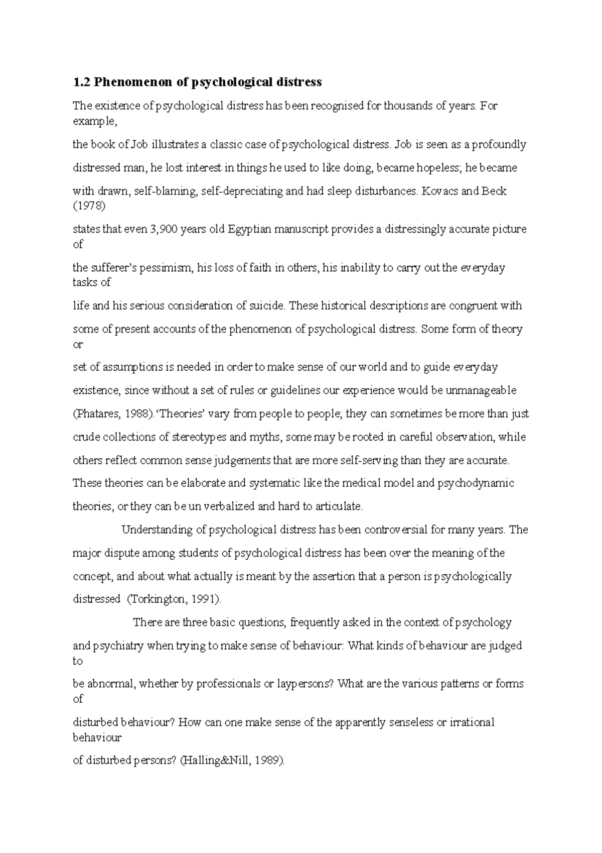 Phenomenon of psychological distress copy - 1 Phenomenon of ...