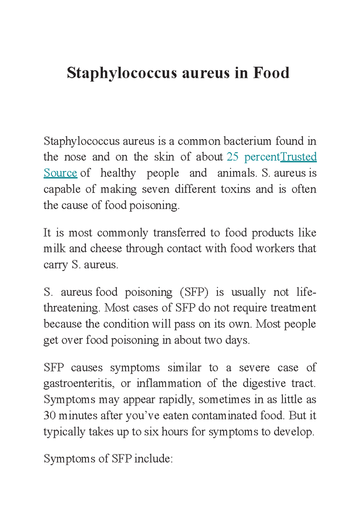 Staphylococcus aureus in Food - Staphylococcus aureus in Food ...