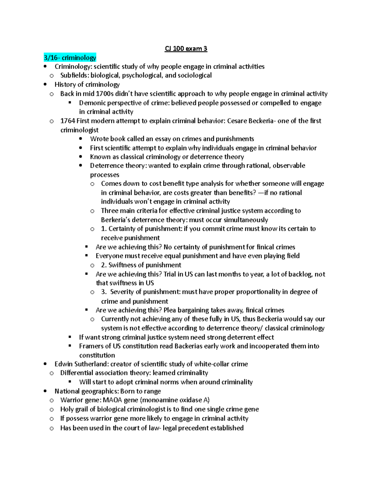 CJ 100 exam 3 - Spring 2021 CJ 100 lecture notes for exam 3 - CJ 100 ...