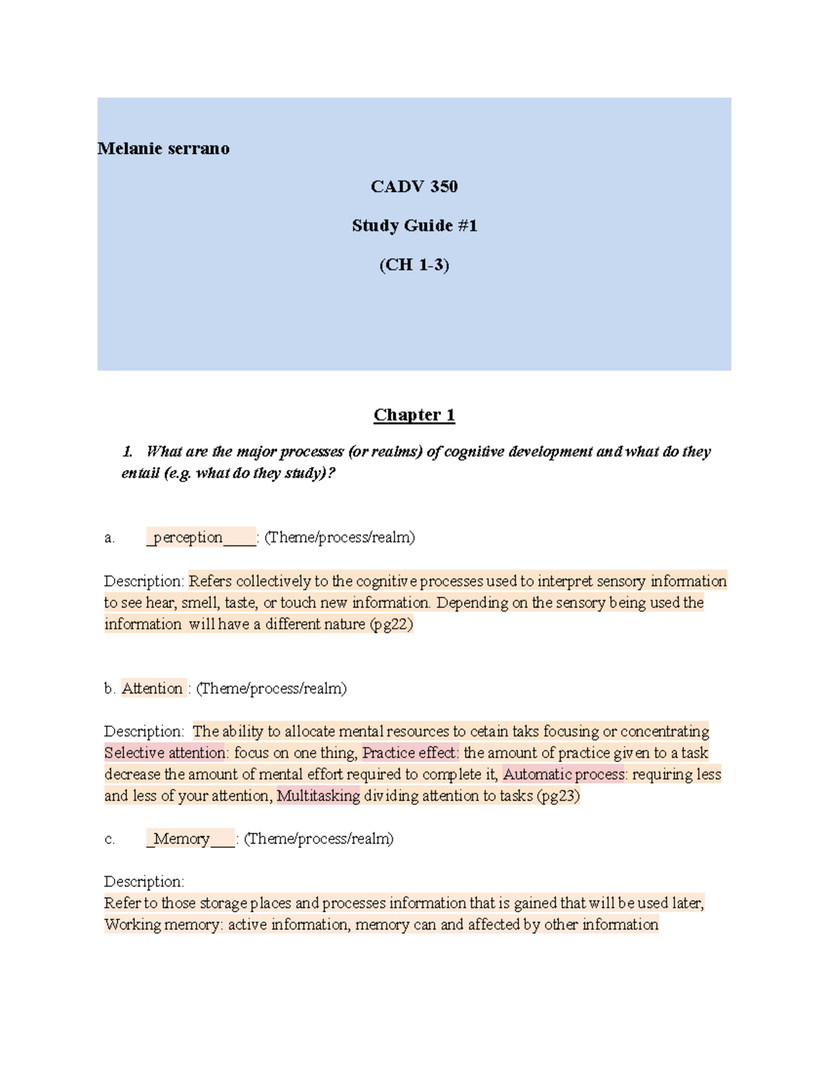 Copy of Copy of CADV 350 Study Guide #1 - Melanie serrano CADV 350 ...