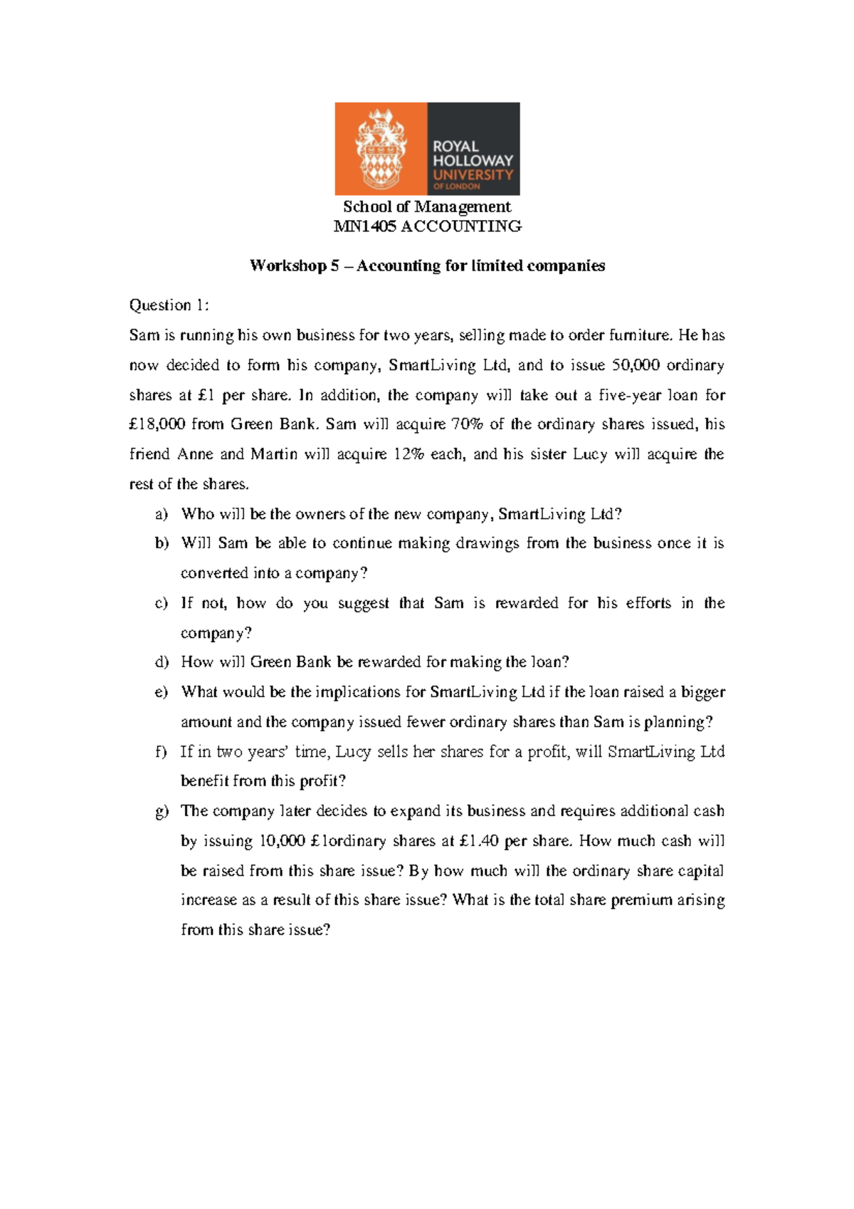 Limited companies q and a - School of Management MN1405 ACCOUNTING ...