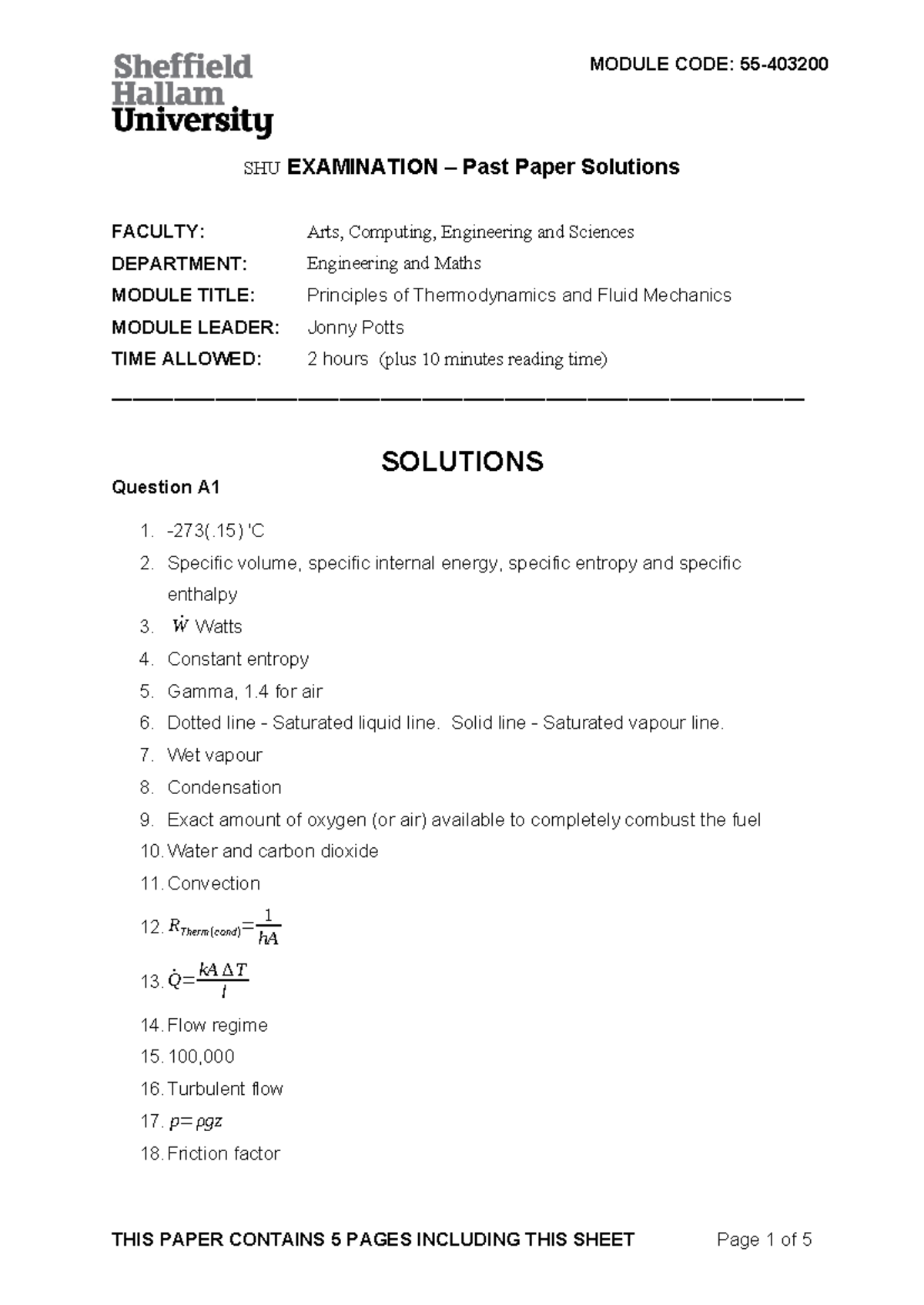 Past Exam Paper - Revision Solutions(1)(1) (2) - SHU EXAMINATION – Past ...